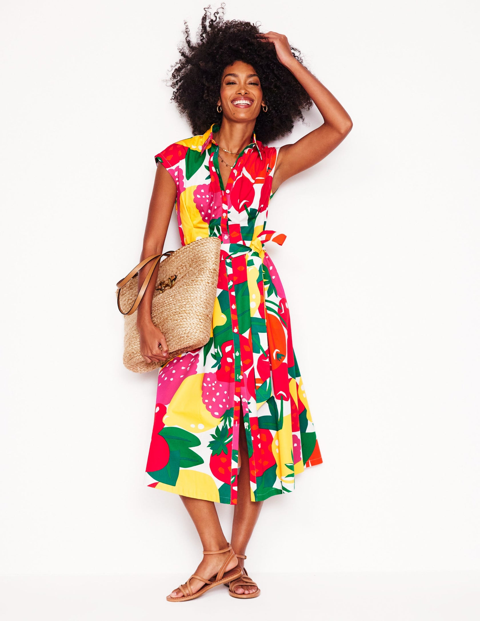 Rachel Cotton Midi Shirt Dress-Multi, Summer Fruits | Boden UK