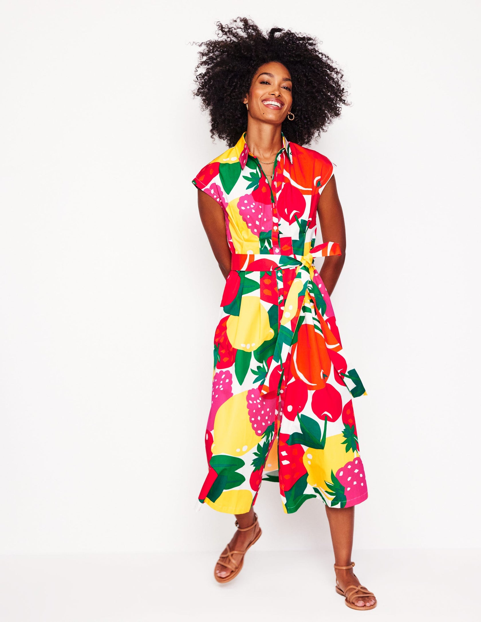 Rachel Cotton Midi Shirt Dress-Multi, Summer Fruits | Boden UK
