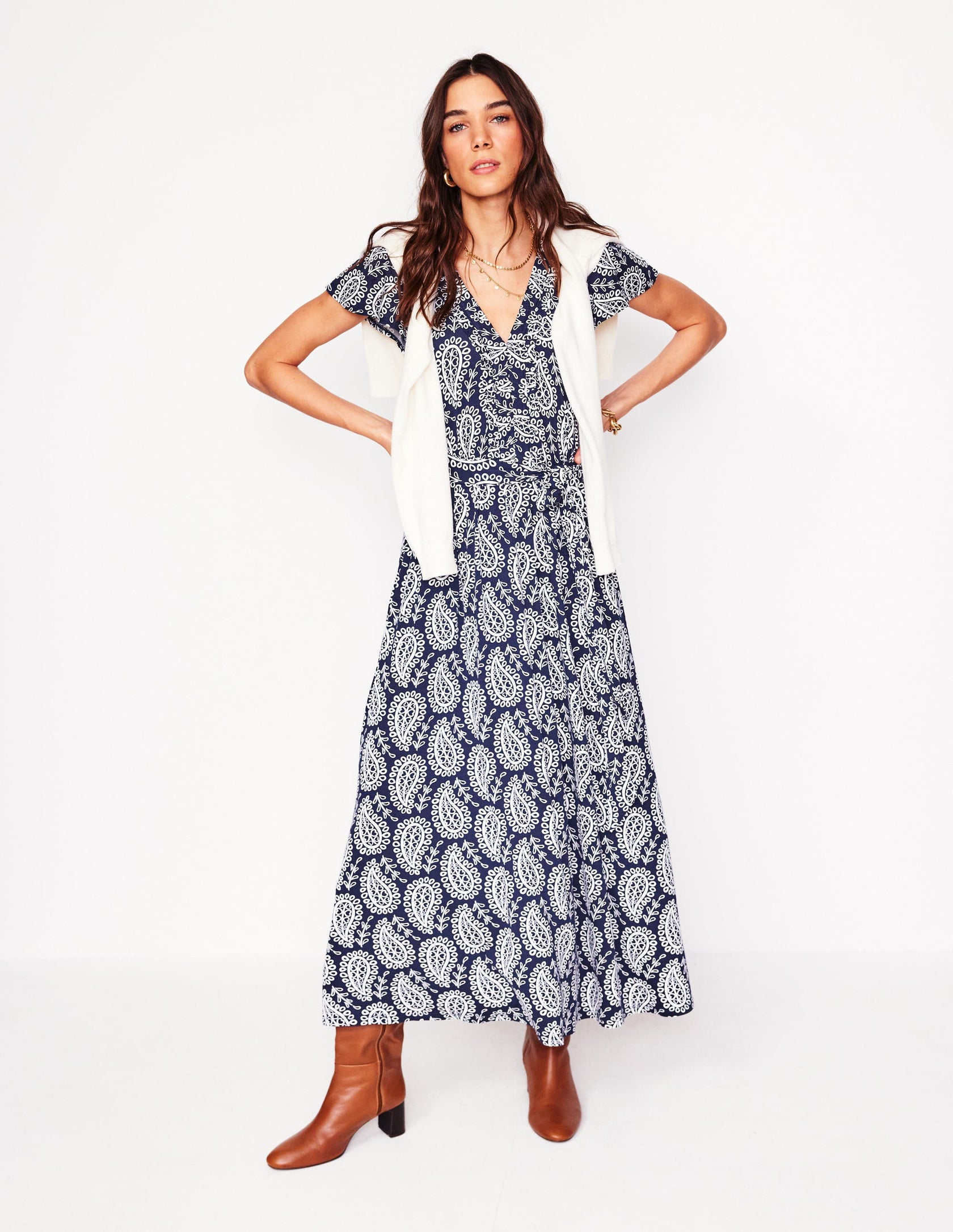 Nicola Jersey Tea Dress-French Navy, Paisley Heart | Boden UK