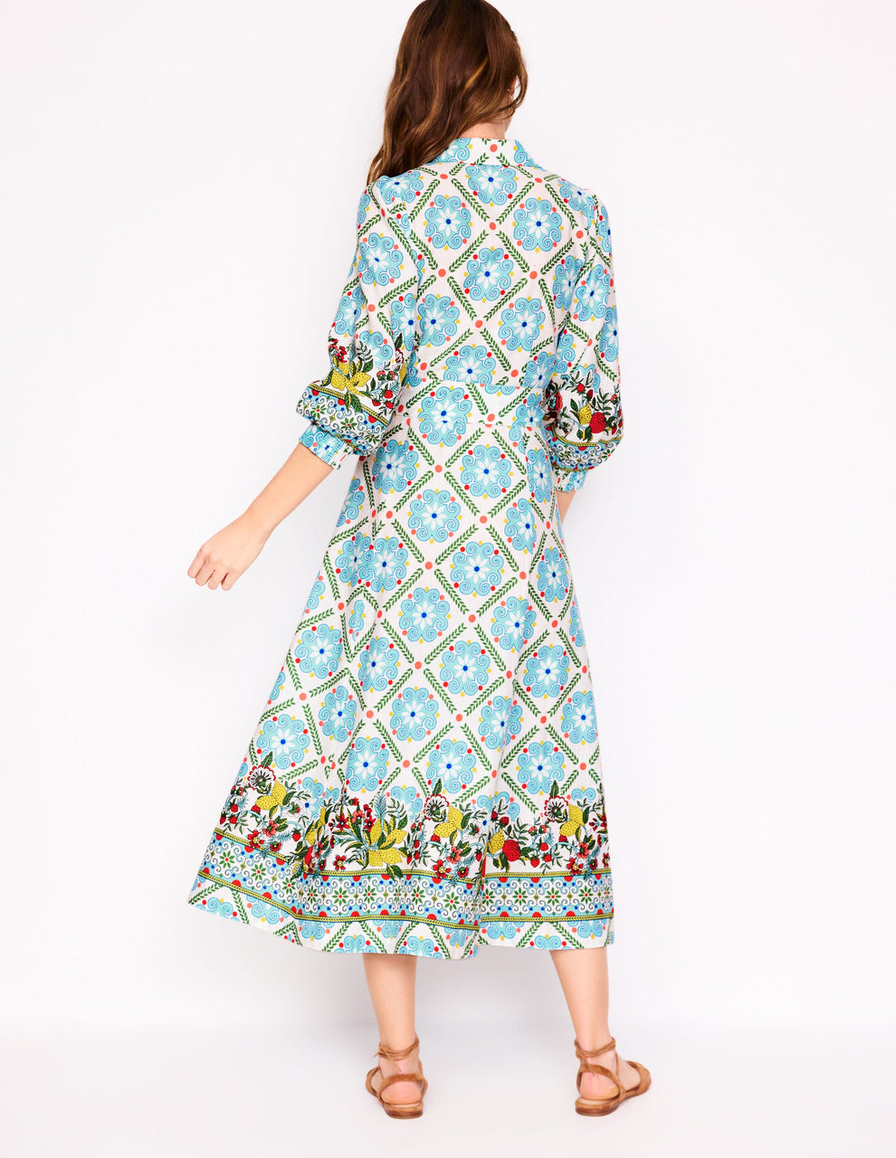 Clara Linen Blend Shirt Dress-Multi, Citrus Vine Tile | Boden UK