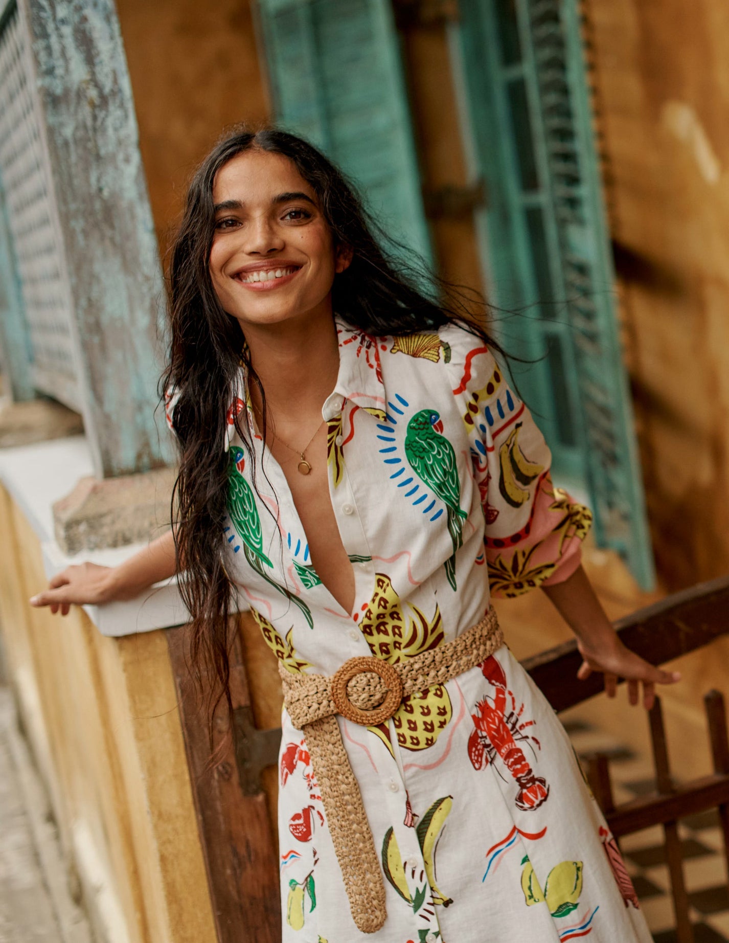 Clara Linen Blend Shirt Dress-Multi, Tropical Bonanza | Boden UK