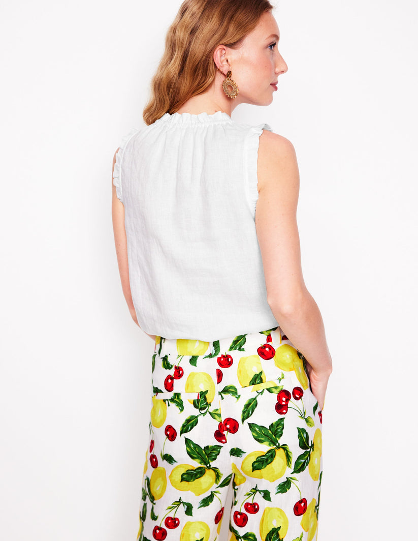 Sophie Ruffle Linen Top-White | Boden UK