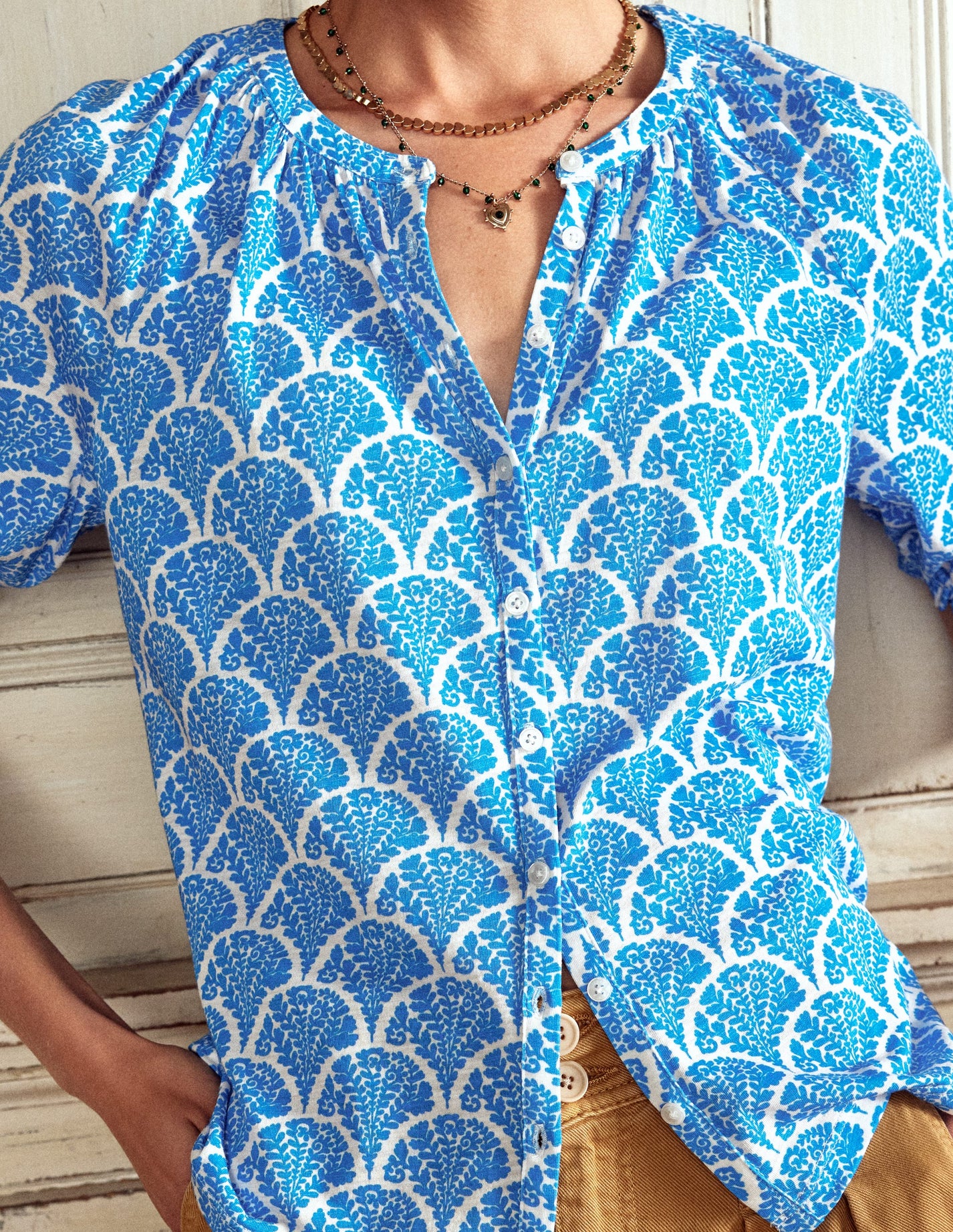 Isla Jersey Shirt-Cerulean Blue, Blossomy | Boden AU