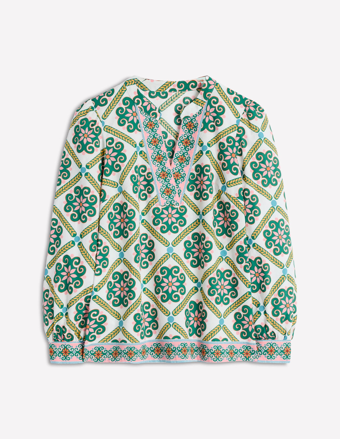 Cotton Notch Neck Top-Ivory, Baroque Tile | Boden UK