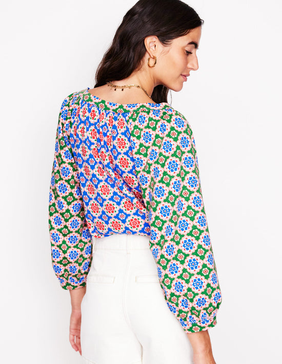Blouson Sleeve Raglan Top-Bloom Geo | Boden UK