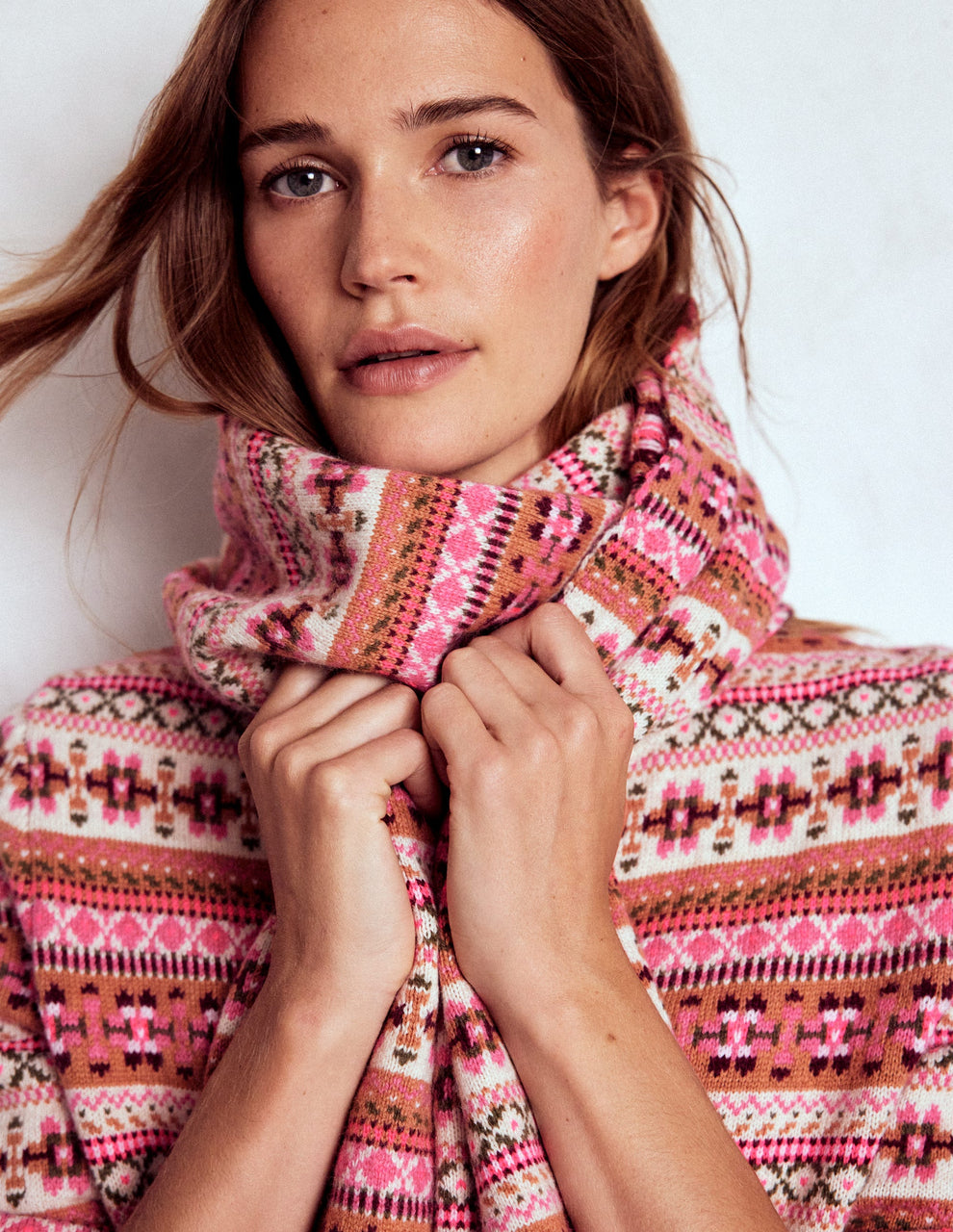 Fair Isle Scarf-Pink | Boden UK