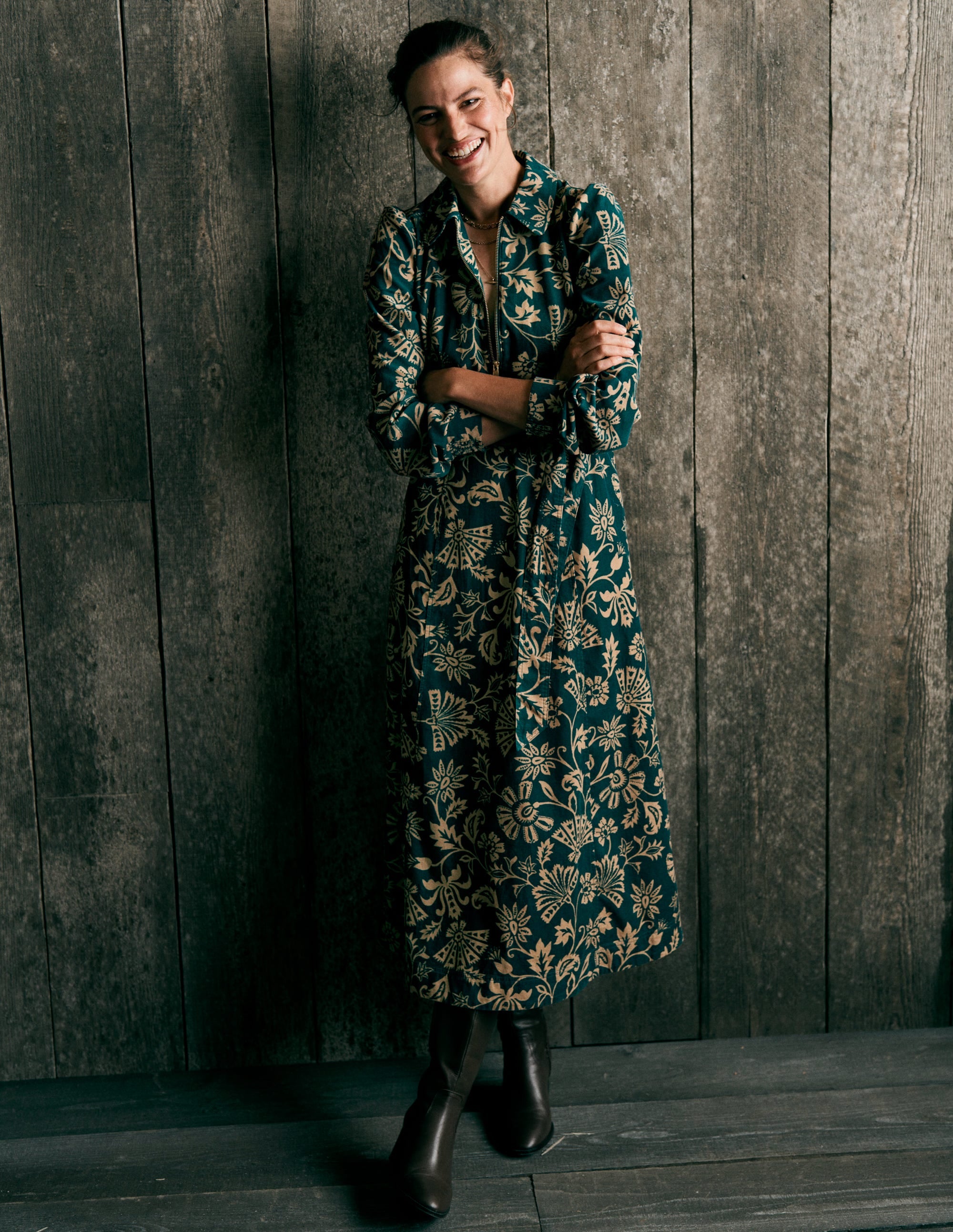 Adelaide Zip Cord Midi Dress-Emerald Night, Elaborate Vine | Boden UK