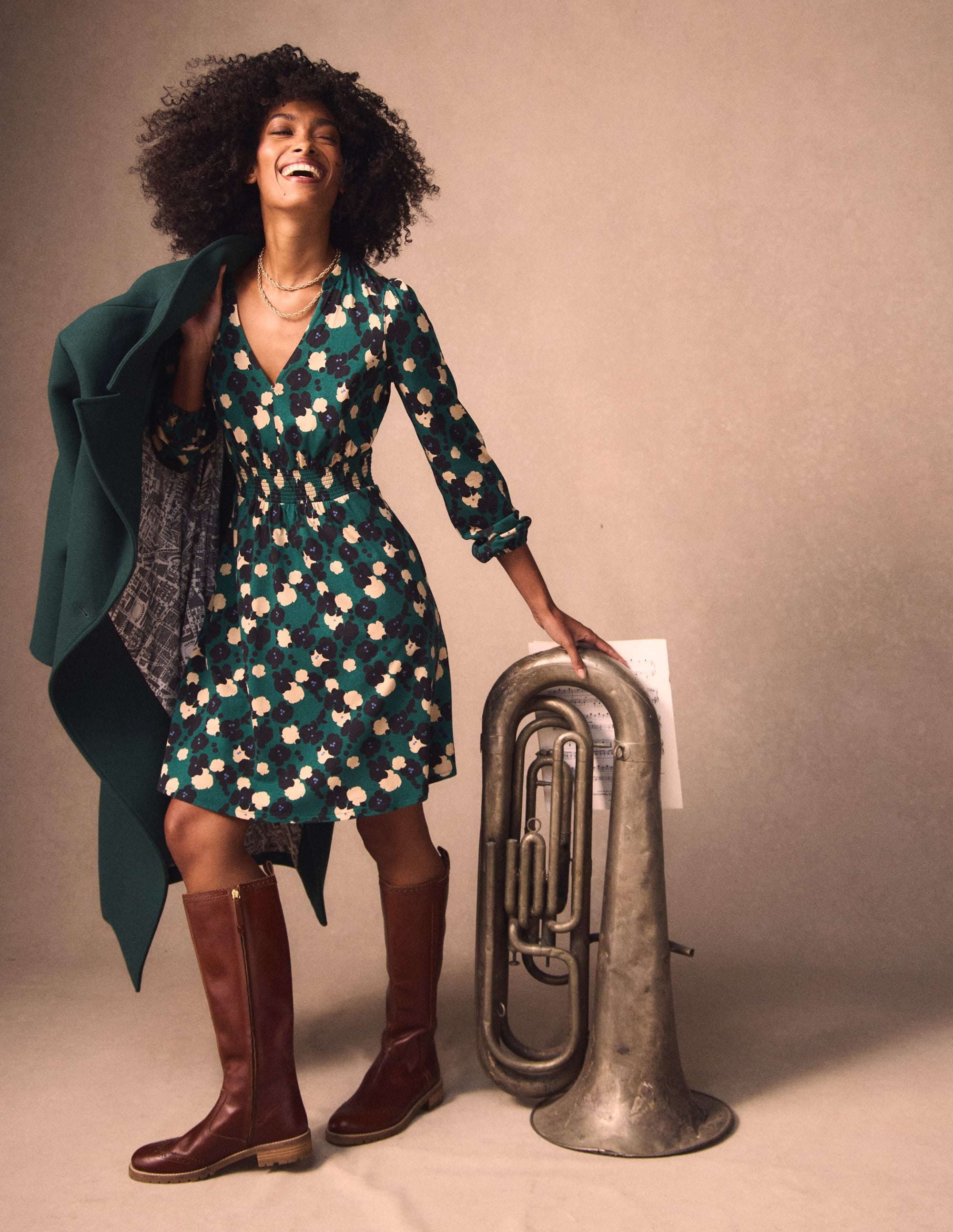 Sarah Short Jersey Dress-Emerald Night, Garden Blossom | Boden UK