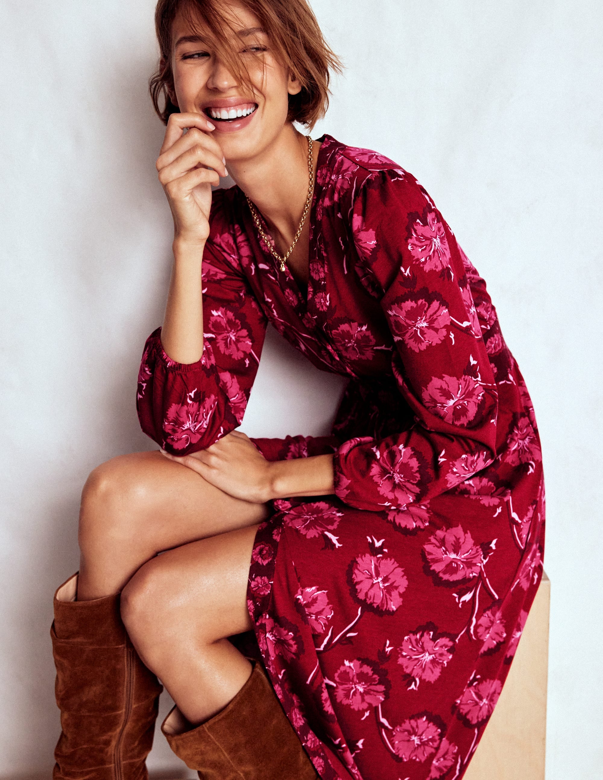 Natalia Long Sleeve Tea Dress-Red, Delicate Carnation | Boden UK