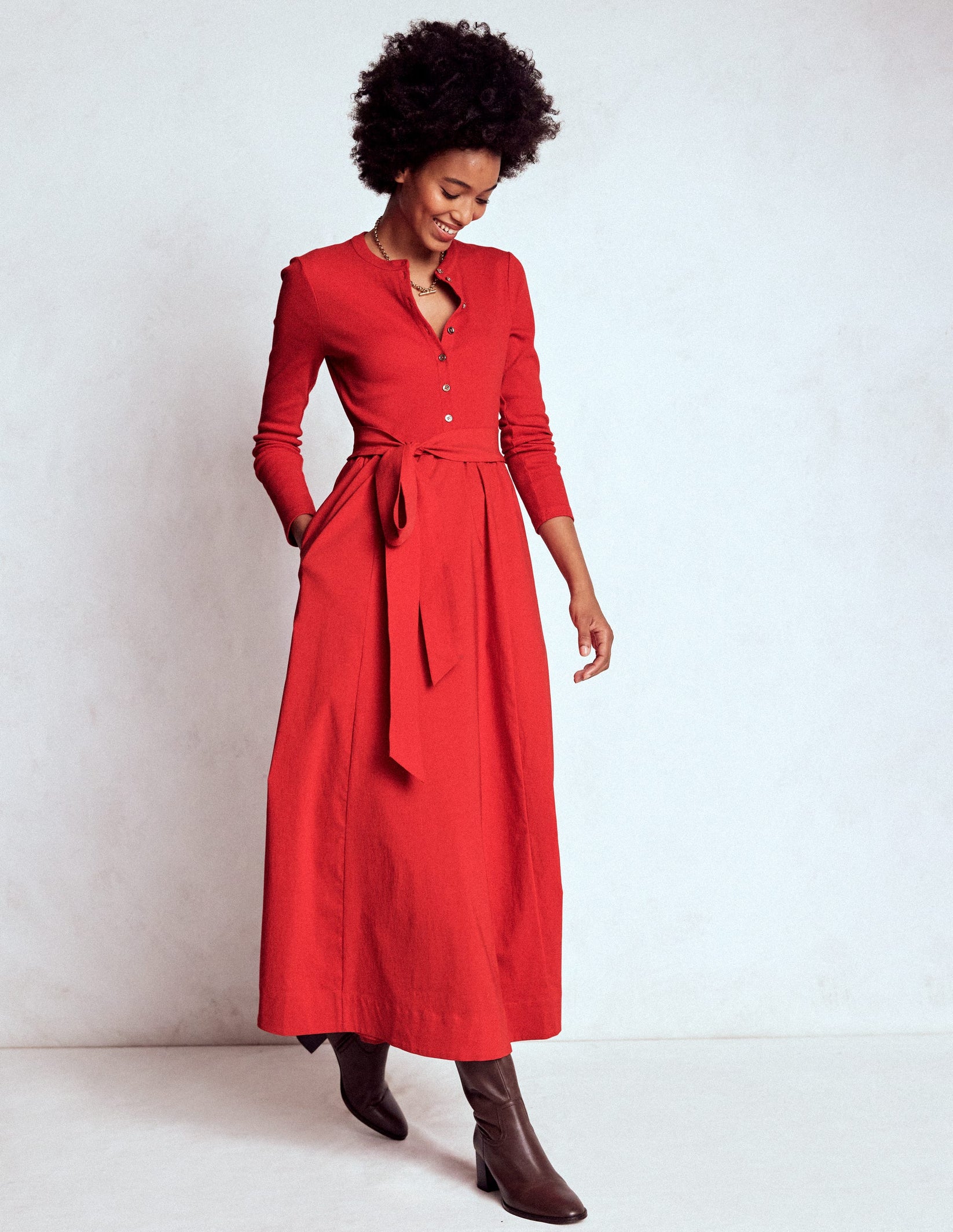 Button Detail Mix Dress - Crimson Red | Boden UK