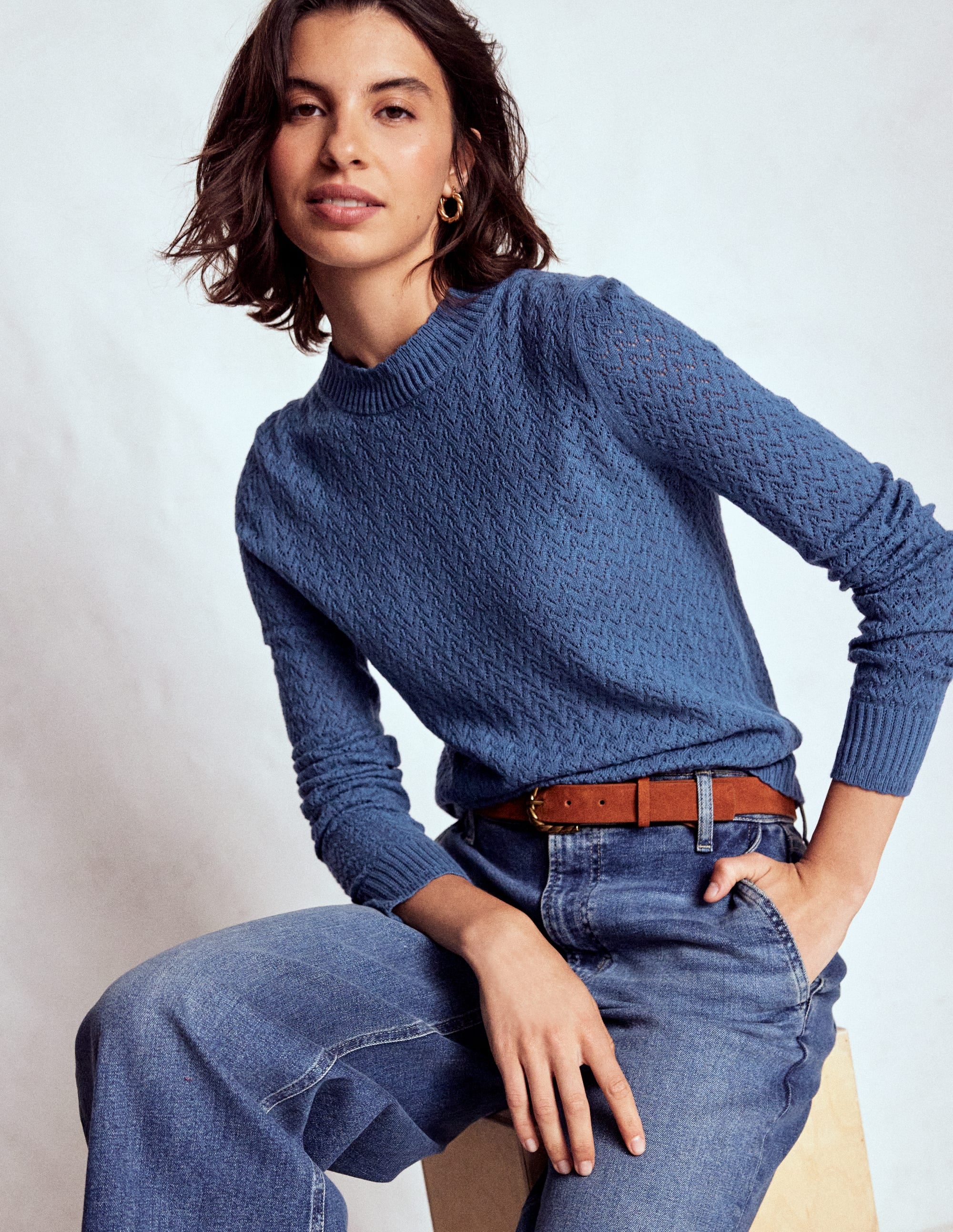 Diane Pointelle Jumper-Denim Blue | Boden UK