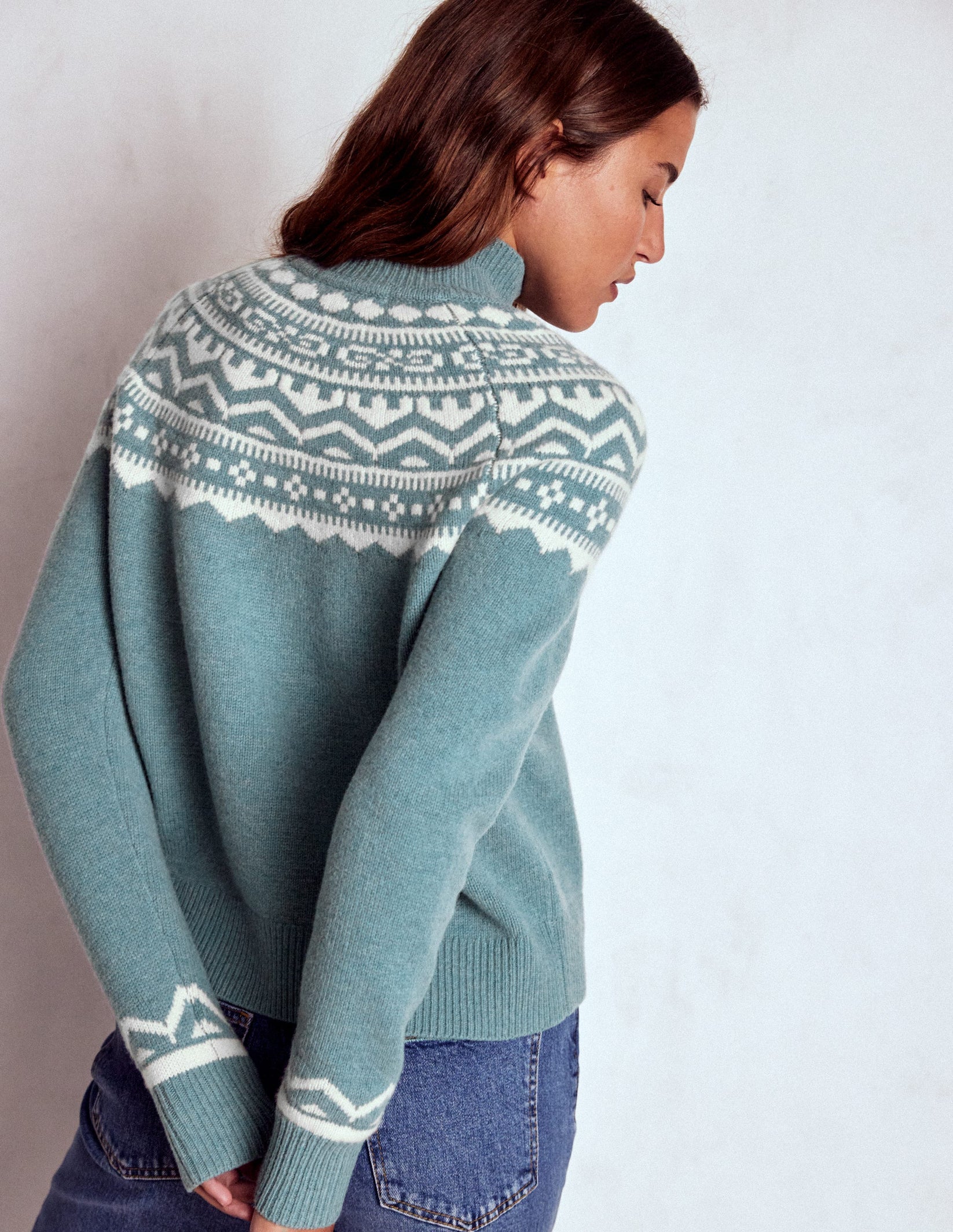 Marion Merino High Neck Jumper-Cloud Blue, Fair Isle | Boden AU