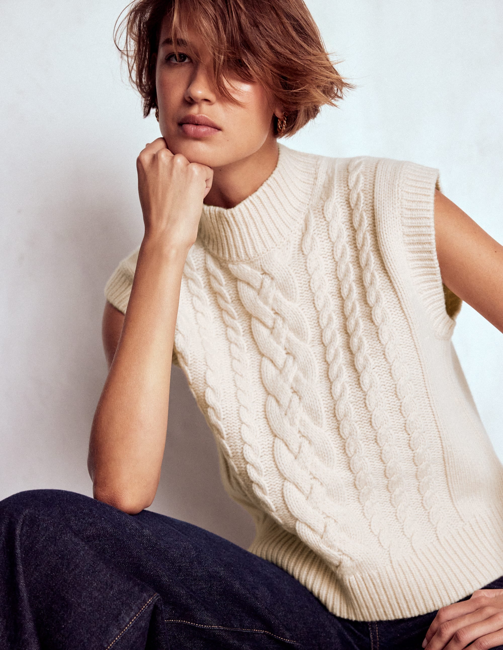 Amara Merino Cable Tank-Warm Ivory | Boden UK