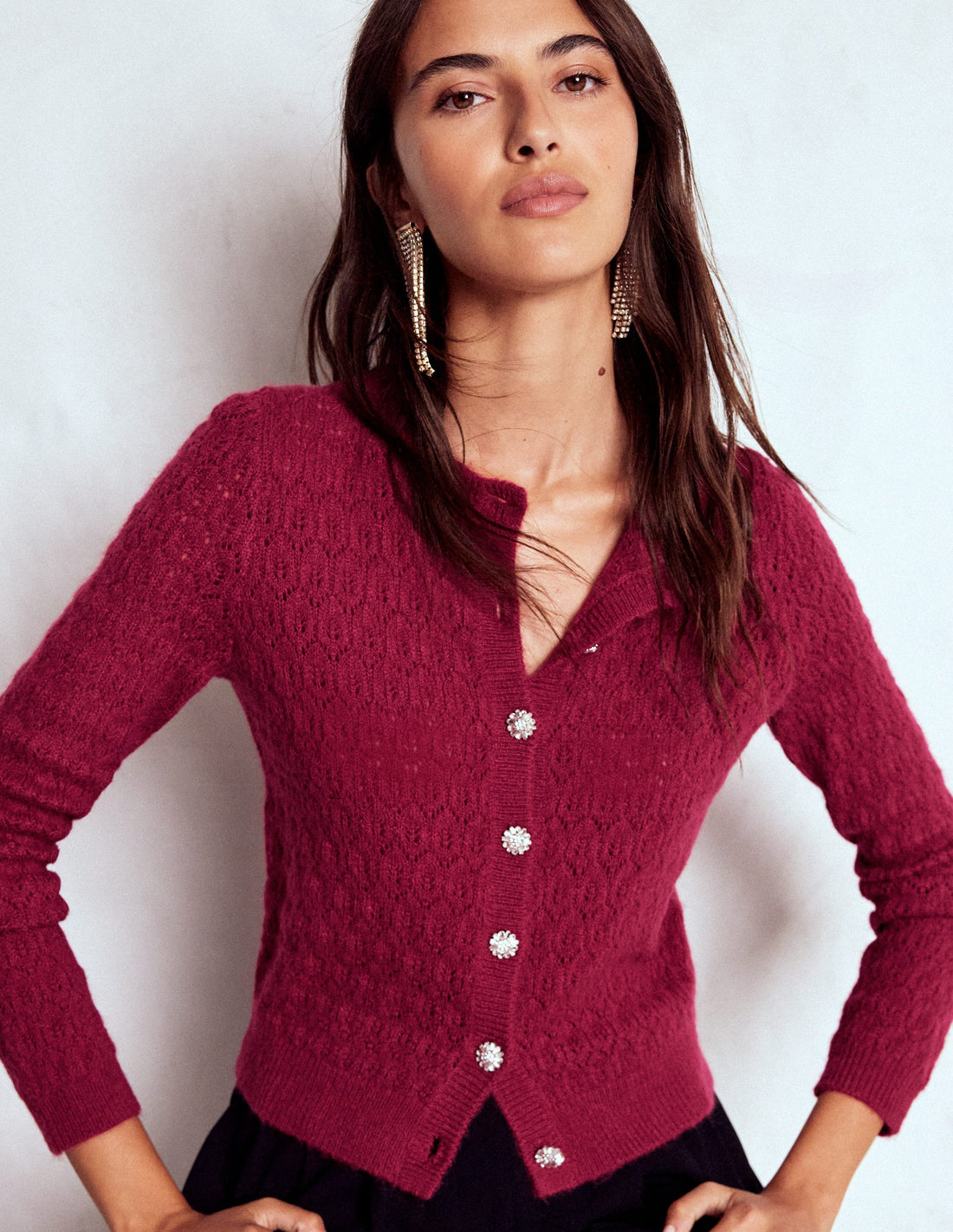 Jewel Button Cardigan-Ruby Red | Boden UK