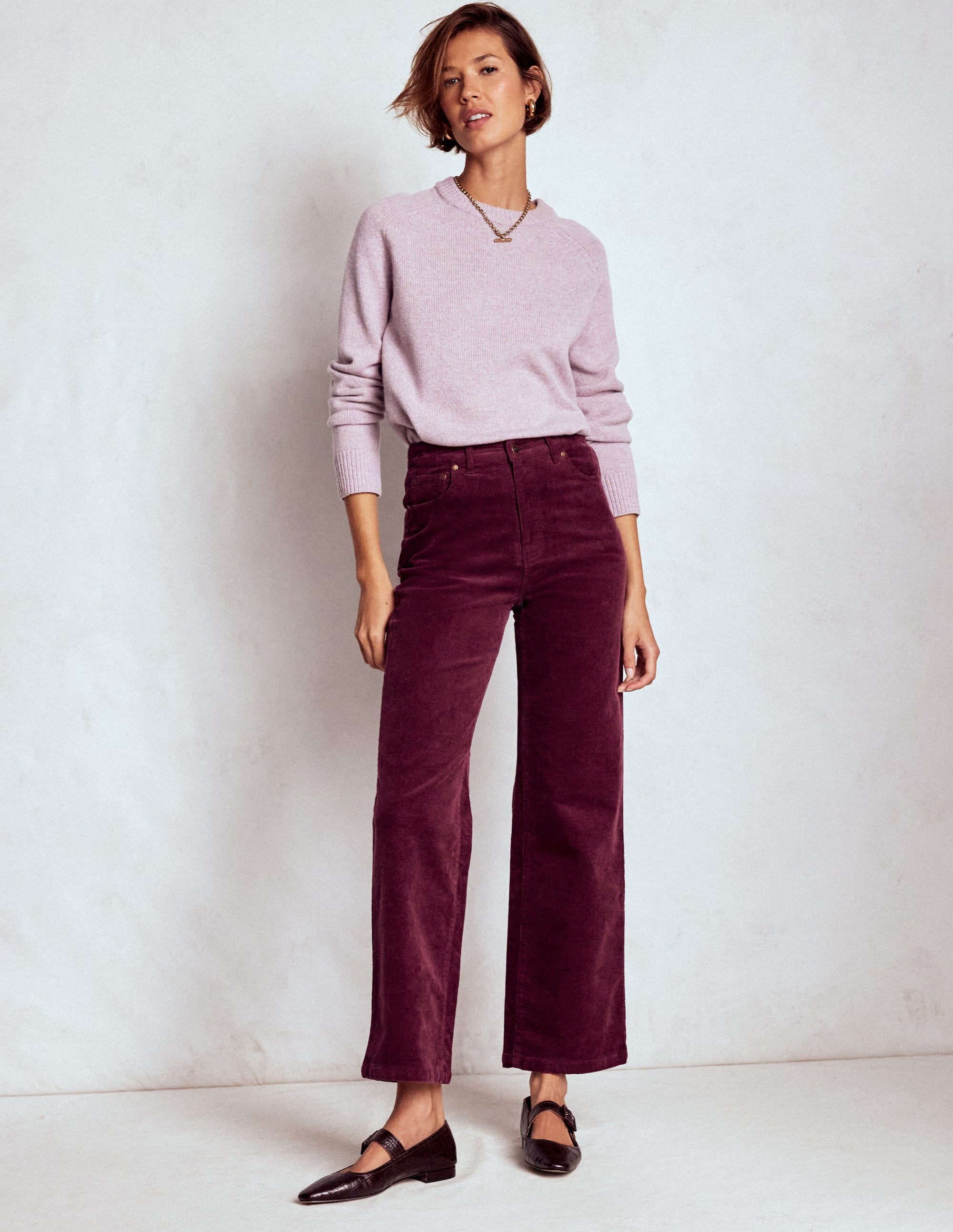 High Rise Cord Column Jeans-Burgundy | Boden UK