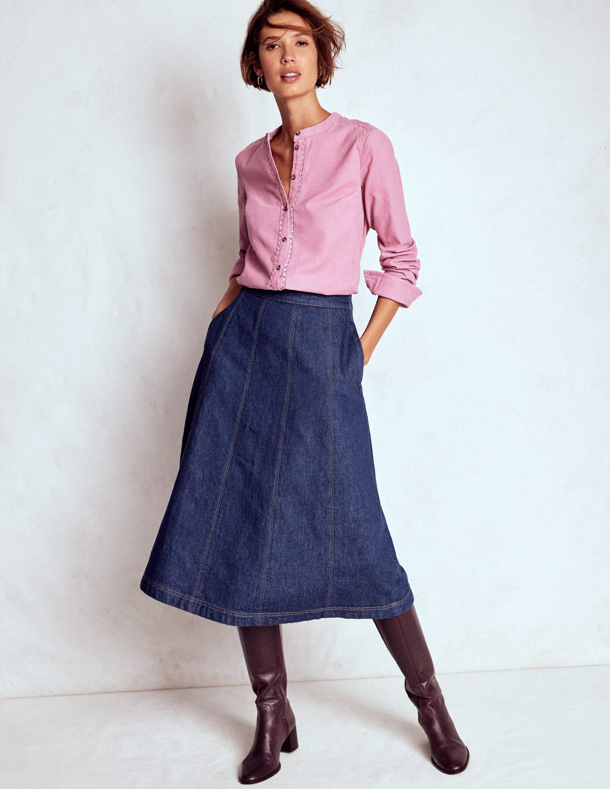 Joy Panelled Denim Skirt-indigo | Boden UK