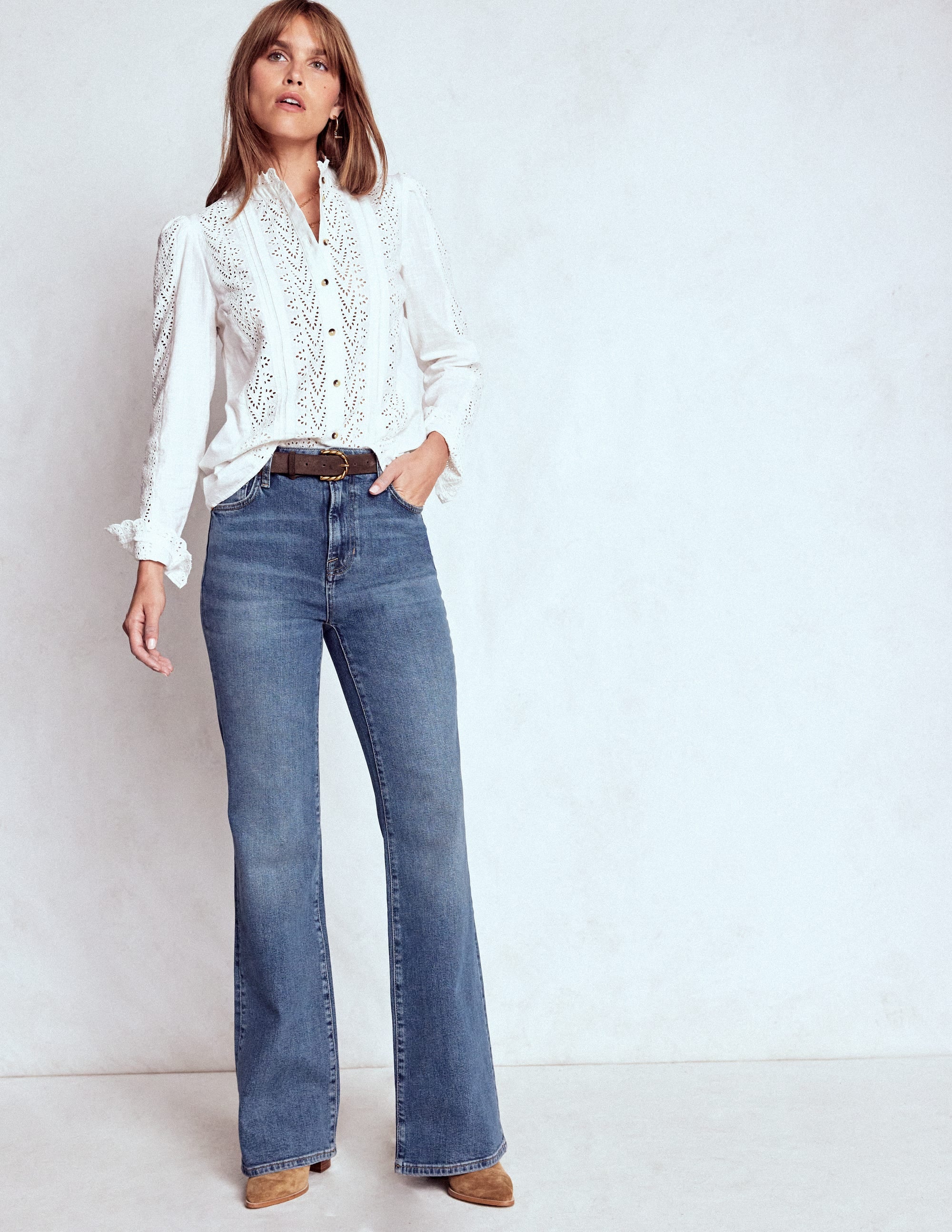 High Rise Fitted Flare Jeans-Mid Vintage | Boden UK
