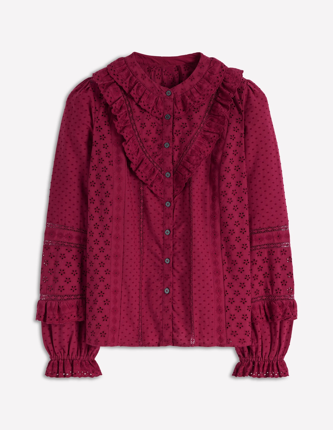 Broderie Ruffle Top-Ruby Red | Boden UK