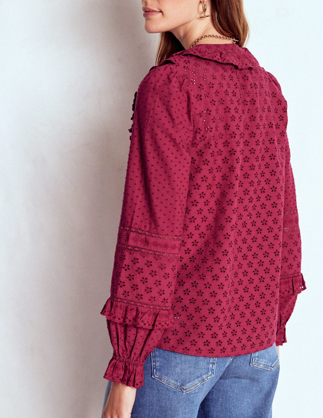 Broderie Ruffle Top-Ruby Red | Boden UK