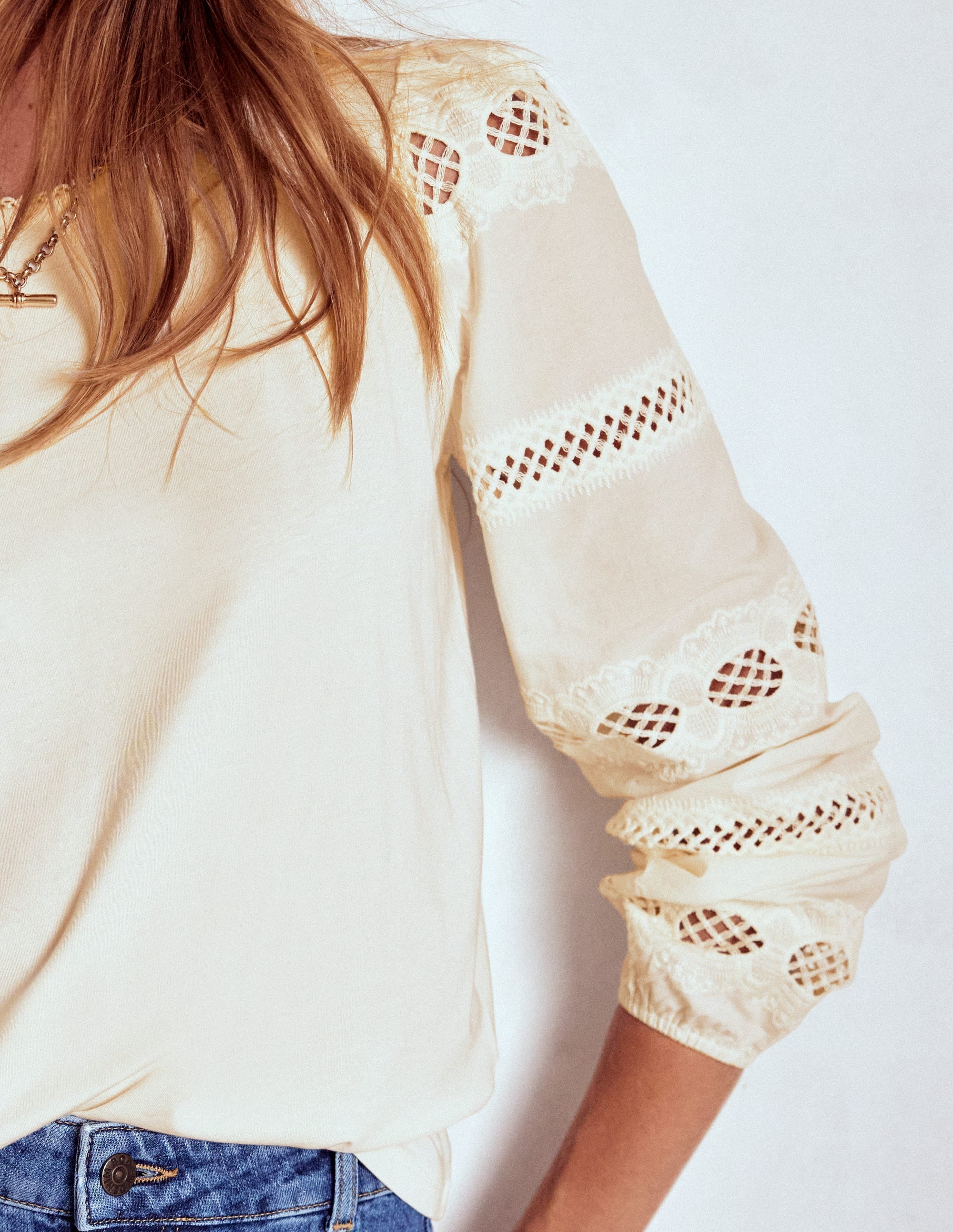 Millie Lace Mix Top-Ivory | Boden UK