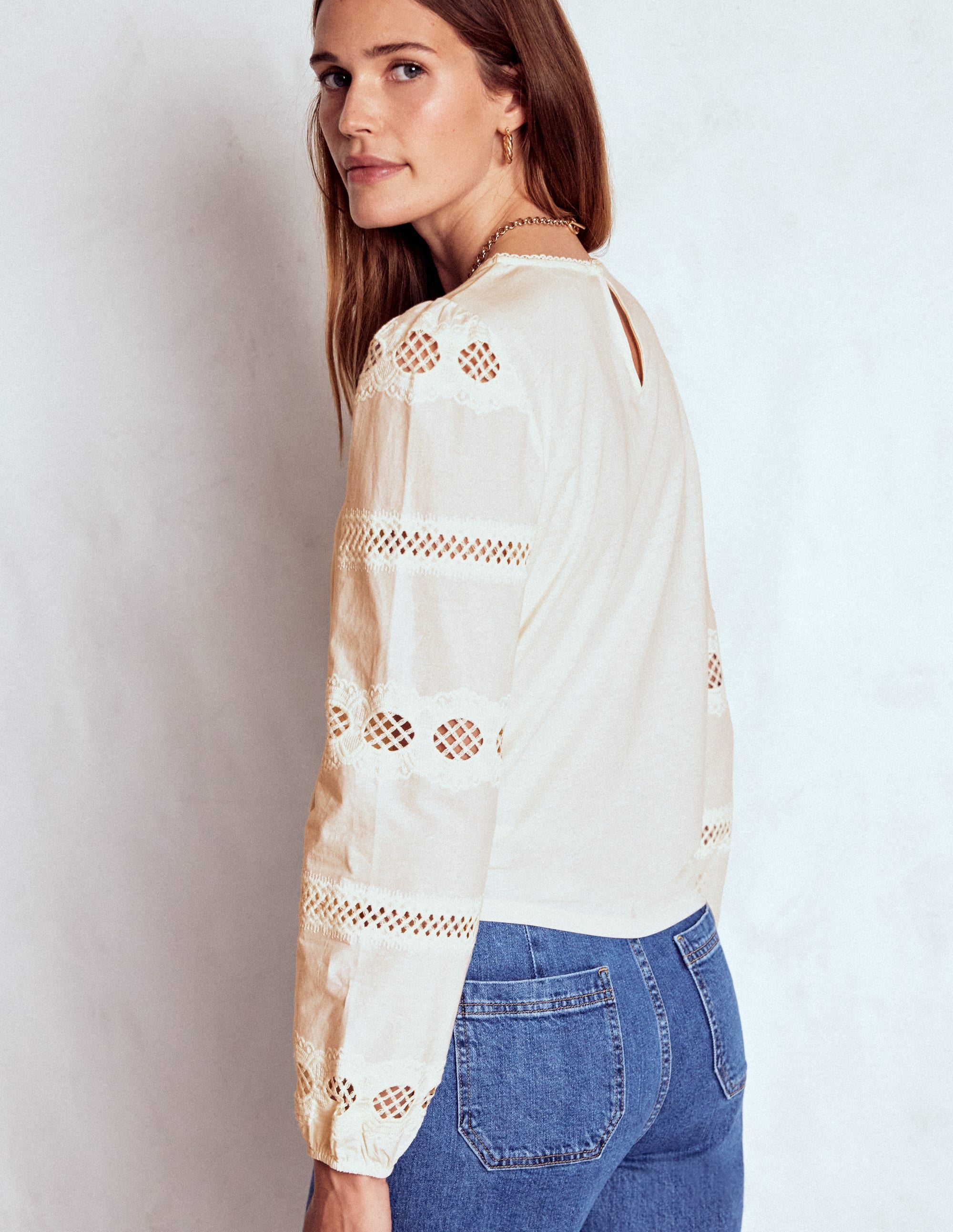 Millie Lace Mix Top-Ivory | Boden UK