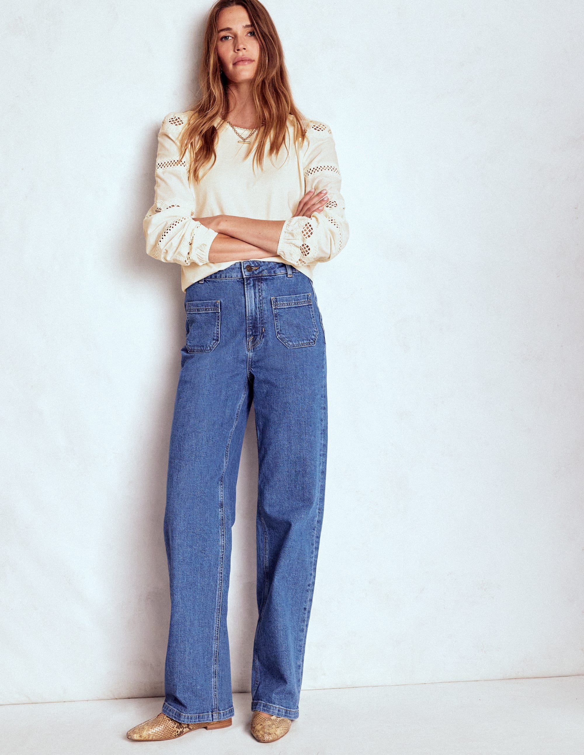 Millie Lace Mix Top-Ivory | Boden UK