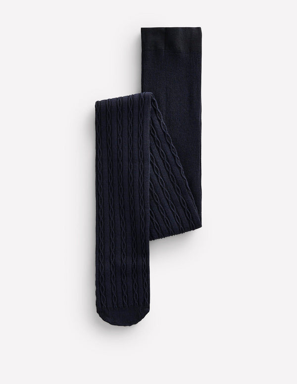 Cable Knit Tights-Navy | Boden UK