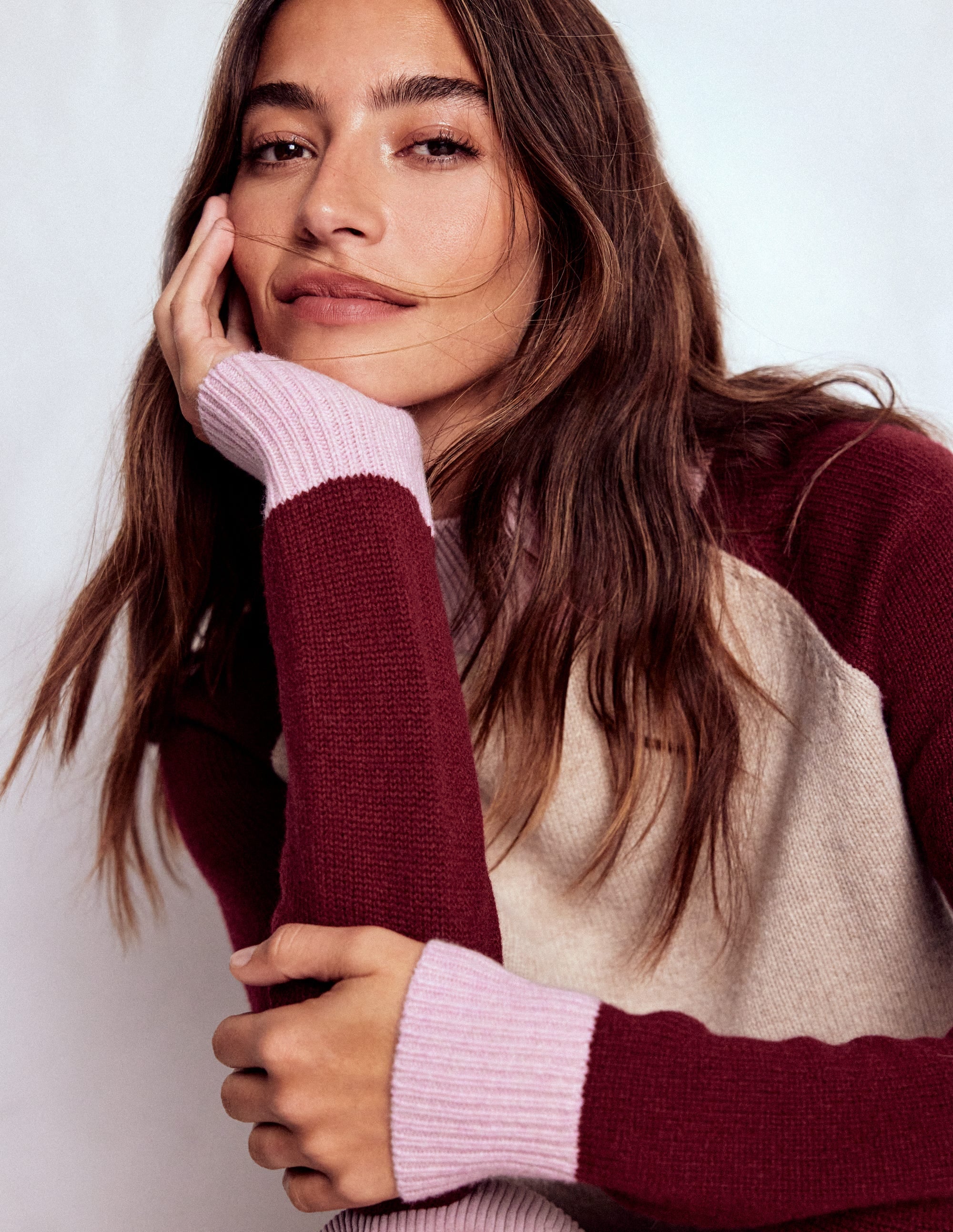 Marion Merino High Neck Jumper-Linen, Pinotage Colour Block | Boden AU