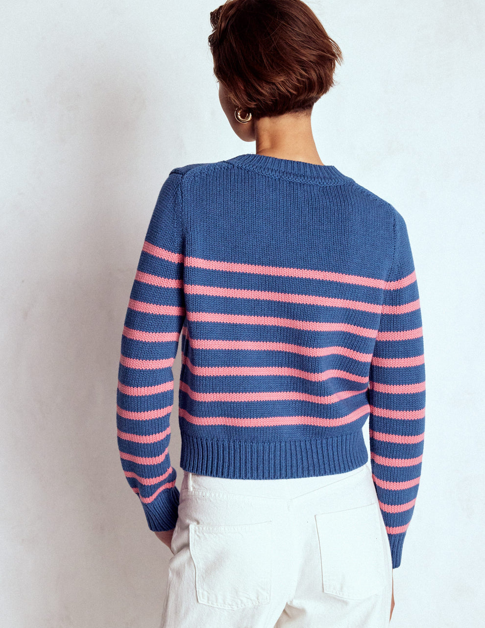 Lucy Chunky Cotton Jumper-Blue, Pink Stripe | Boden UK