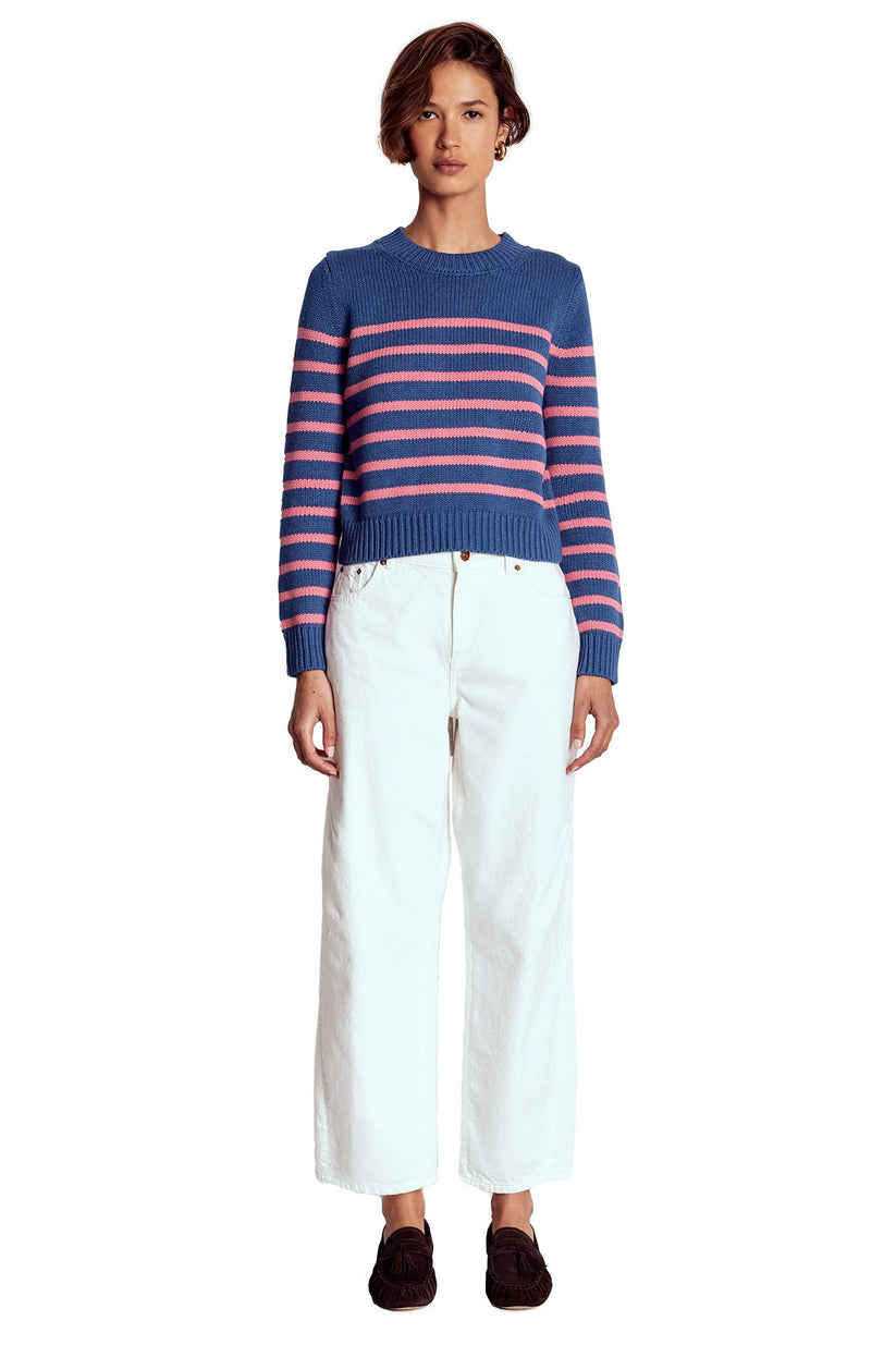 Lucy Chunky Cotton Jumper-Blue, Pink Stripe | Boden UK