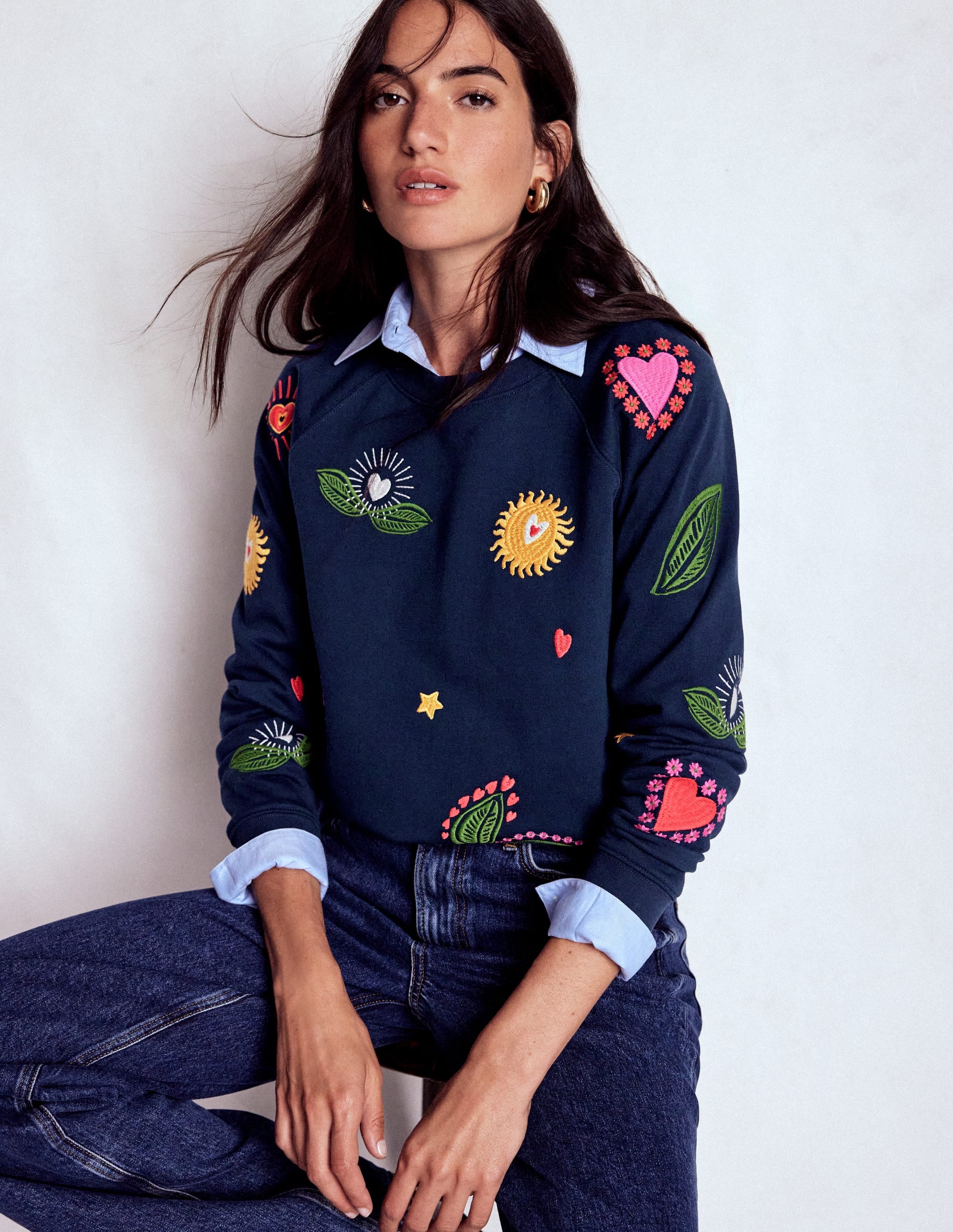 Rosa Embroidered Sweatshirt-Navy, Multi Embroidery | Boden UK