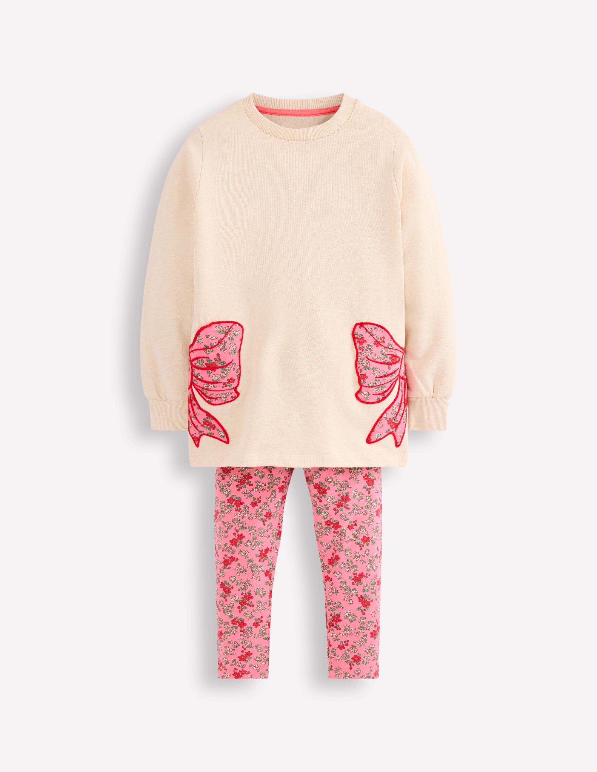 Fun Sweatshirt Tunic Set-Oatmeal Marl Bows | Boden UK