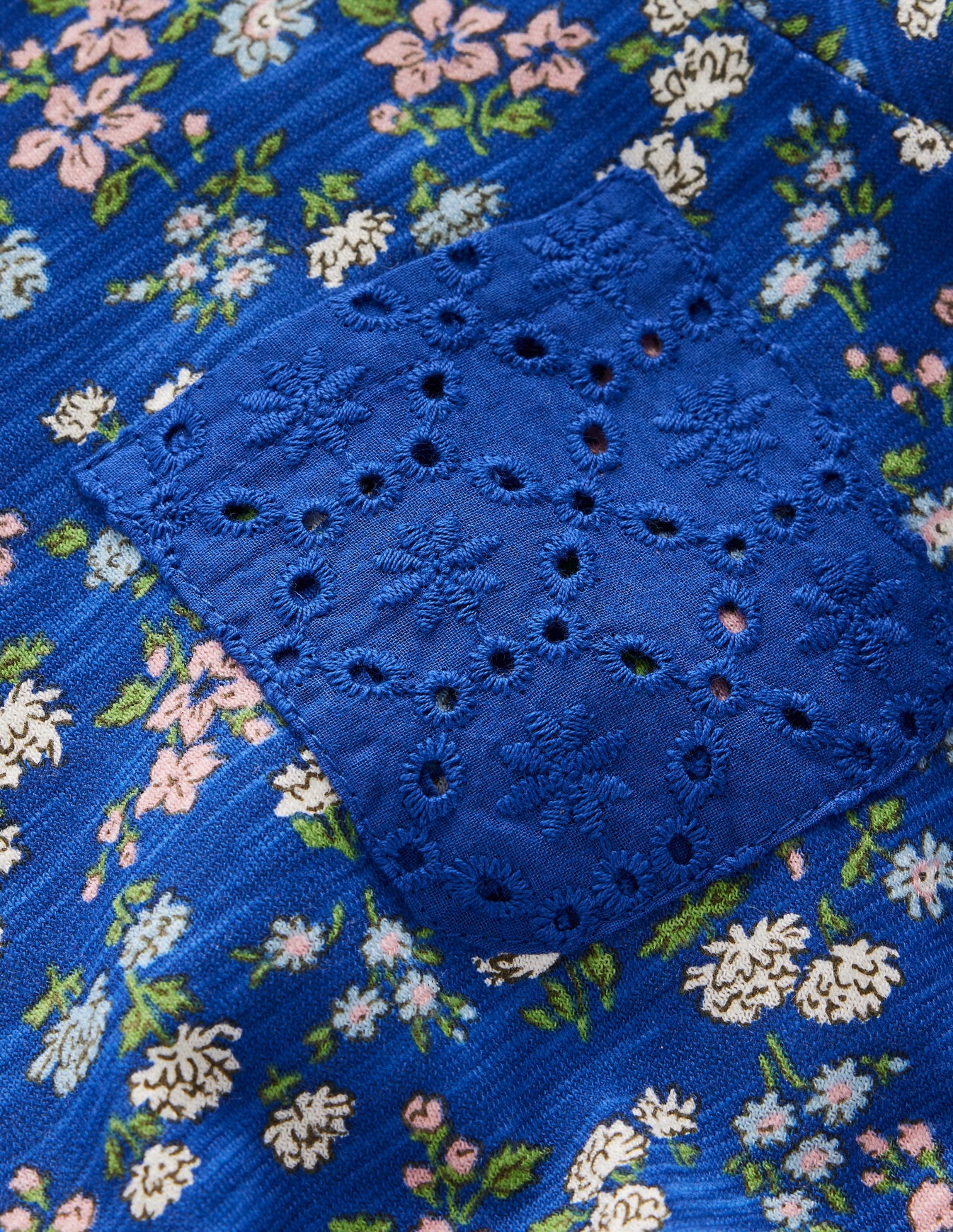 Broderie Pocket Jersey Dress-Sapphire Blue Meadow Floral | Boden UK