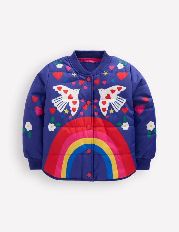 Fun Bomber Jacket-Navy Placement Rainbow Print | Boden UK