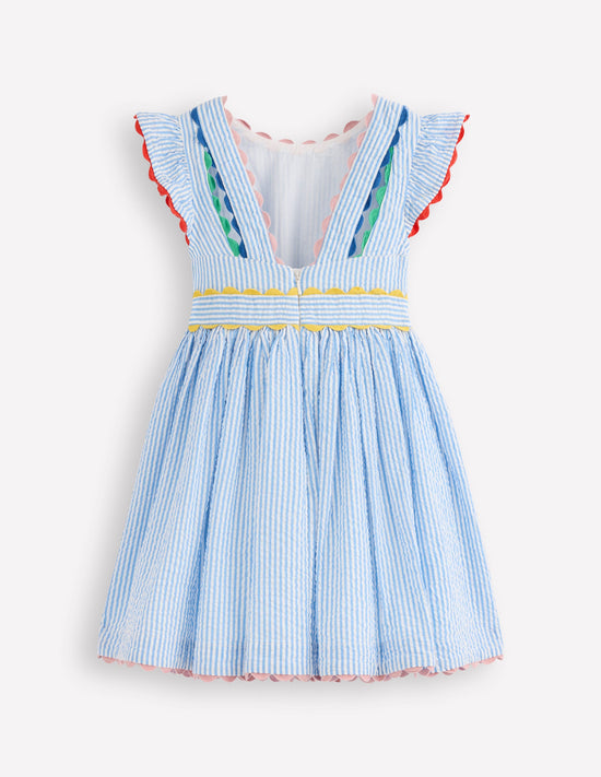 Ric Rac Trim Flutter Dress-Sapphire Blue Stripe | Boden AU