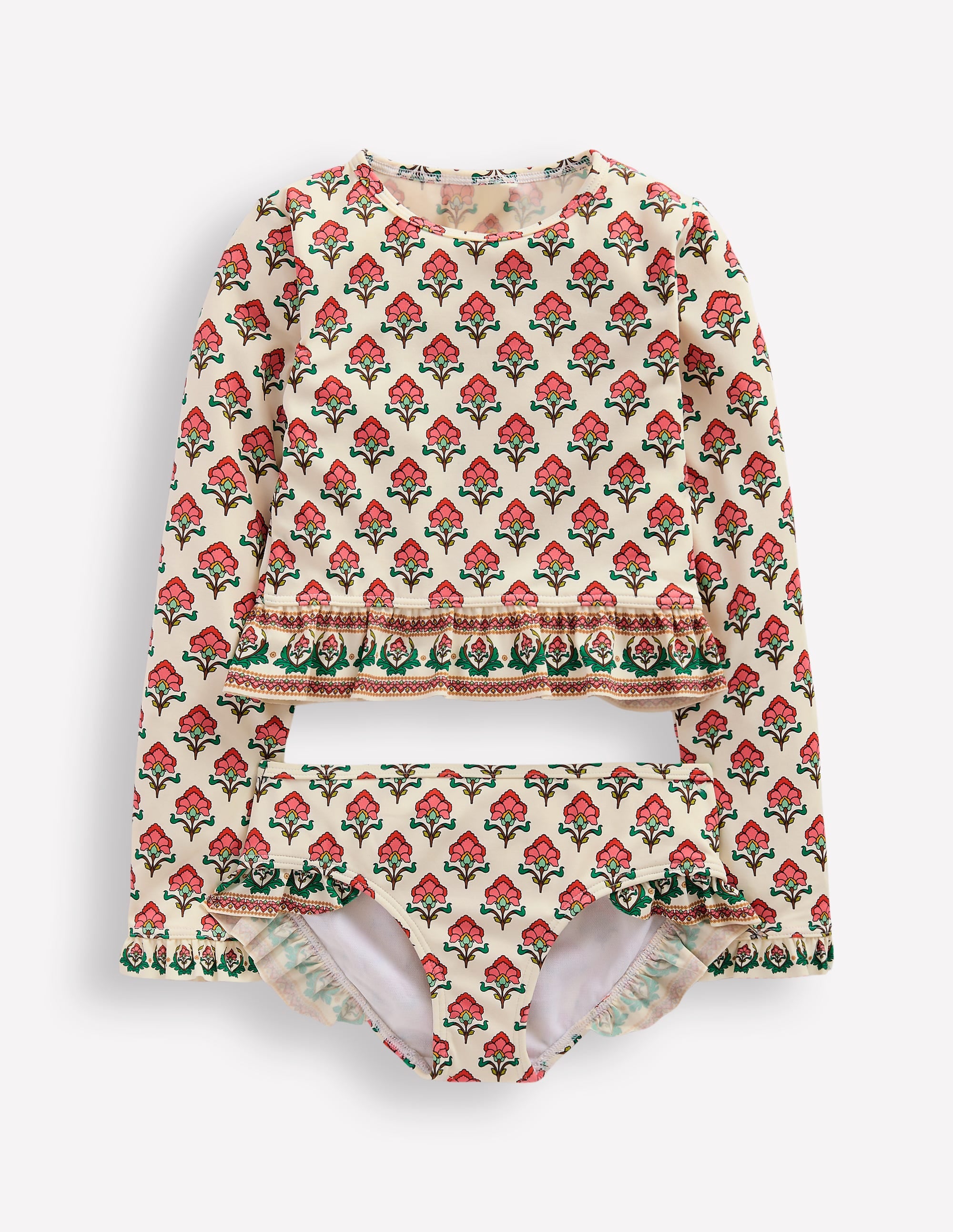 Long Sleeve Frill Set-Soft Ivory Woodblock Flower | Boden UK