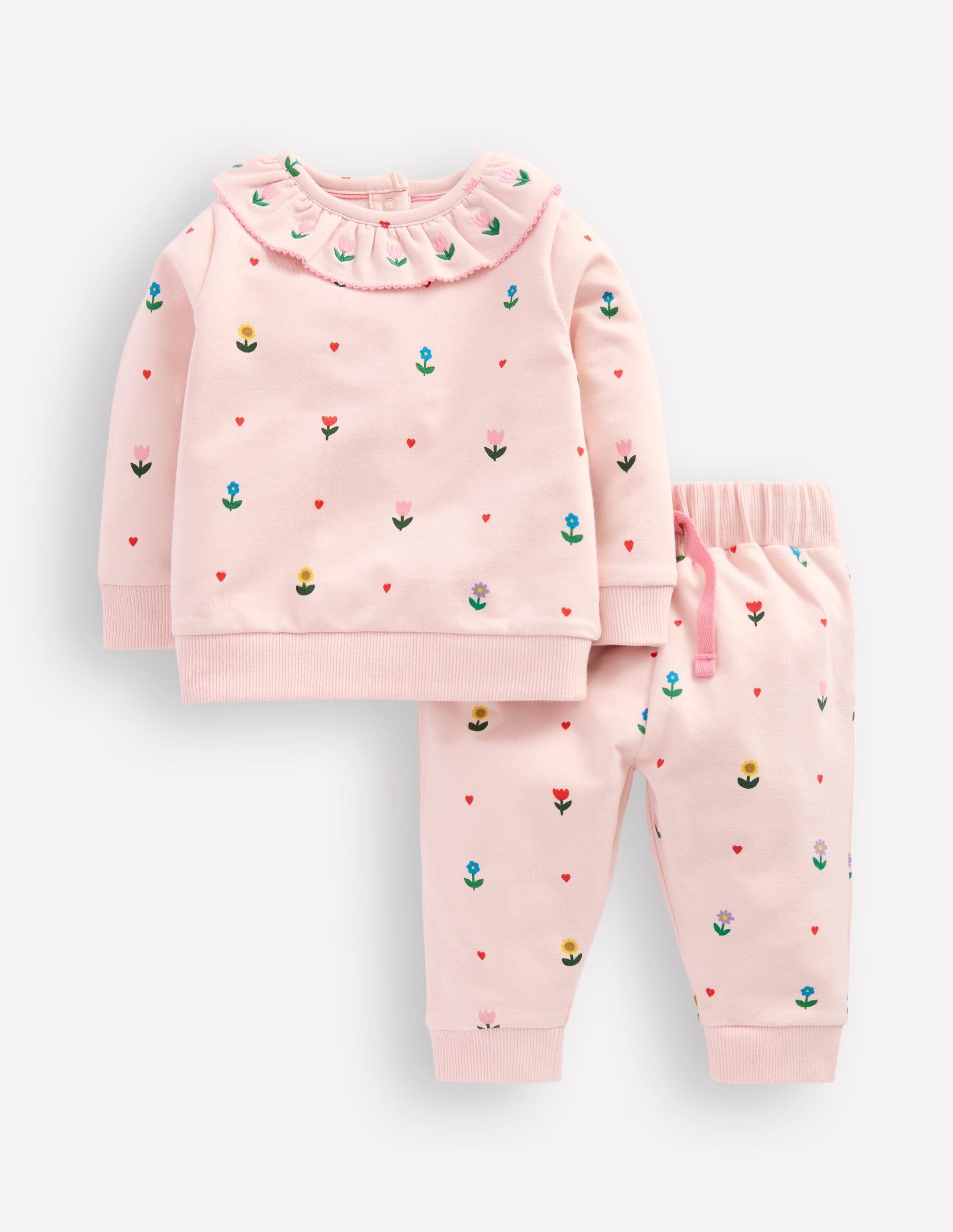 Ruffle Neck Sweat Play Set-Chalk Pink Multi Heart Flower | Boden AU