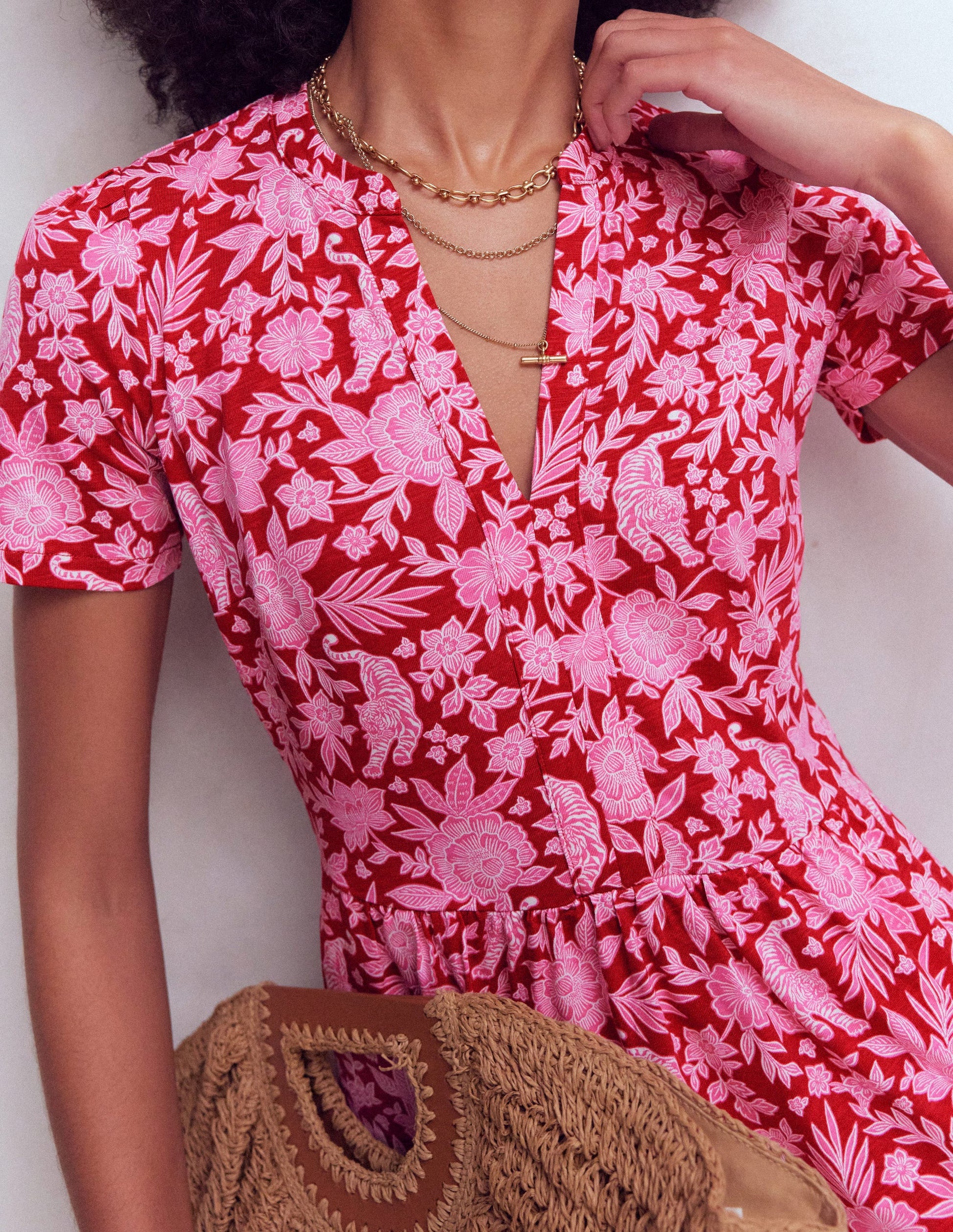 Naomi Short Jersey Dress-Pomegranate, Tigers Paradise | Boden AU
