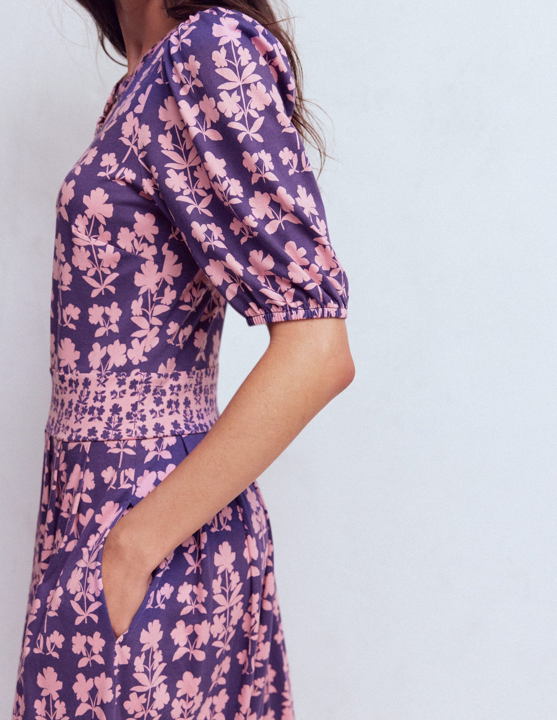 Amber Pleat Jersey Midi Dress-Calla Lilly, Blossom Grove | Boden UK
