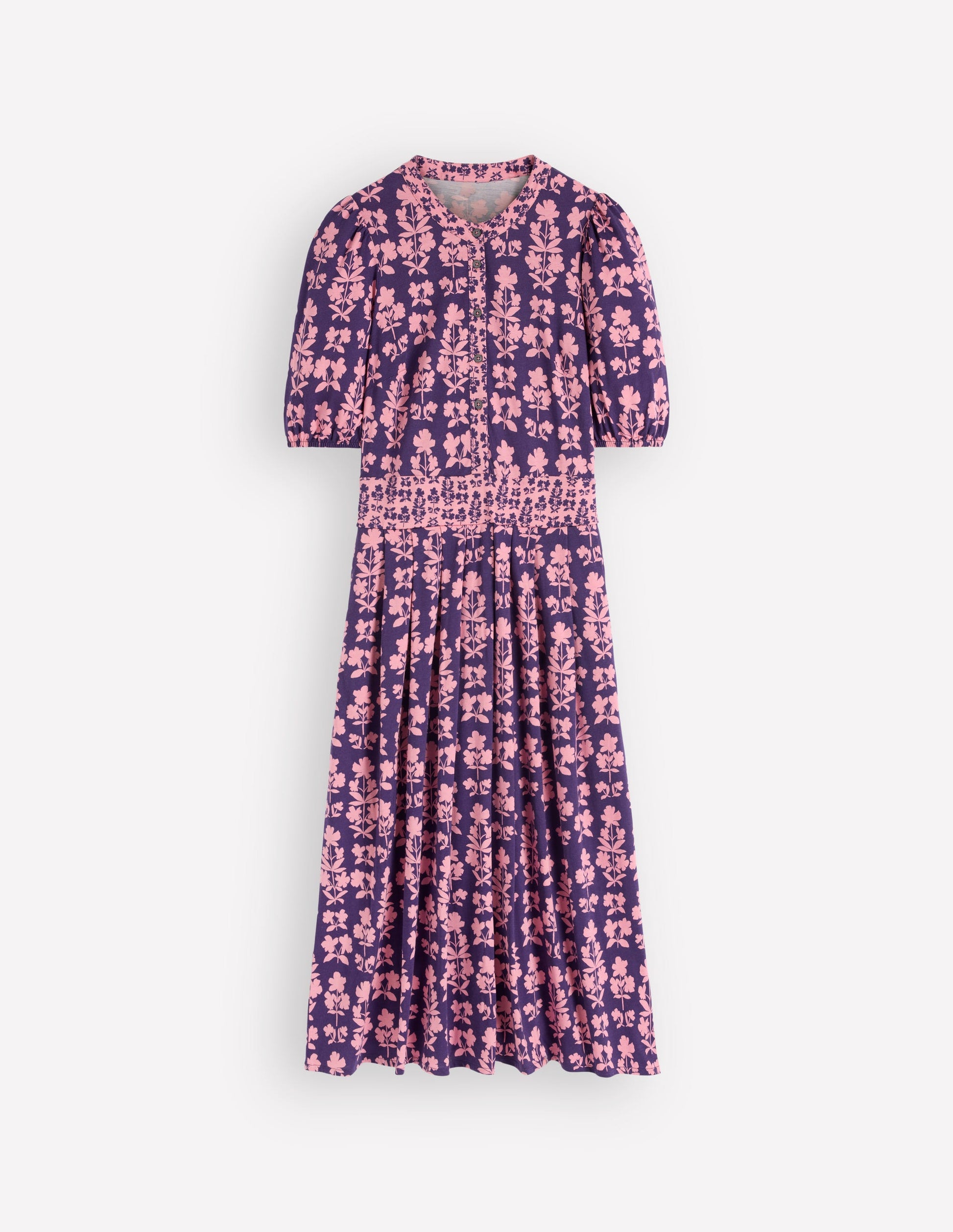 Amber Pleat Jersey Midi Dress-Calla Lilly, Blossom Grove | Boden UK