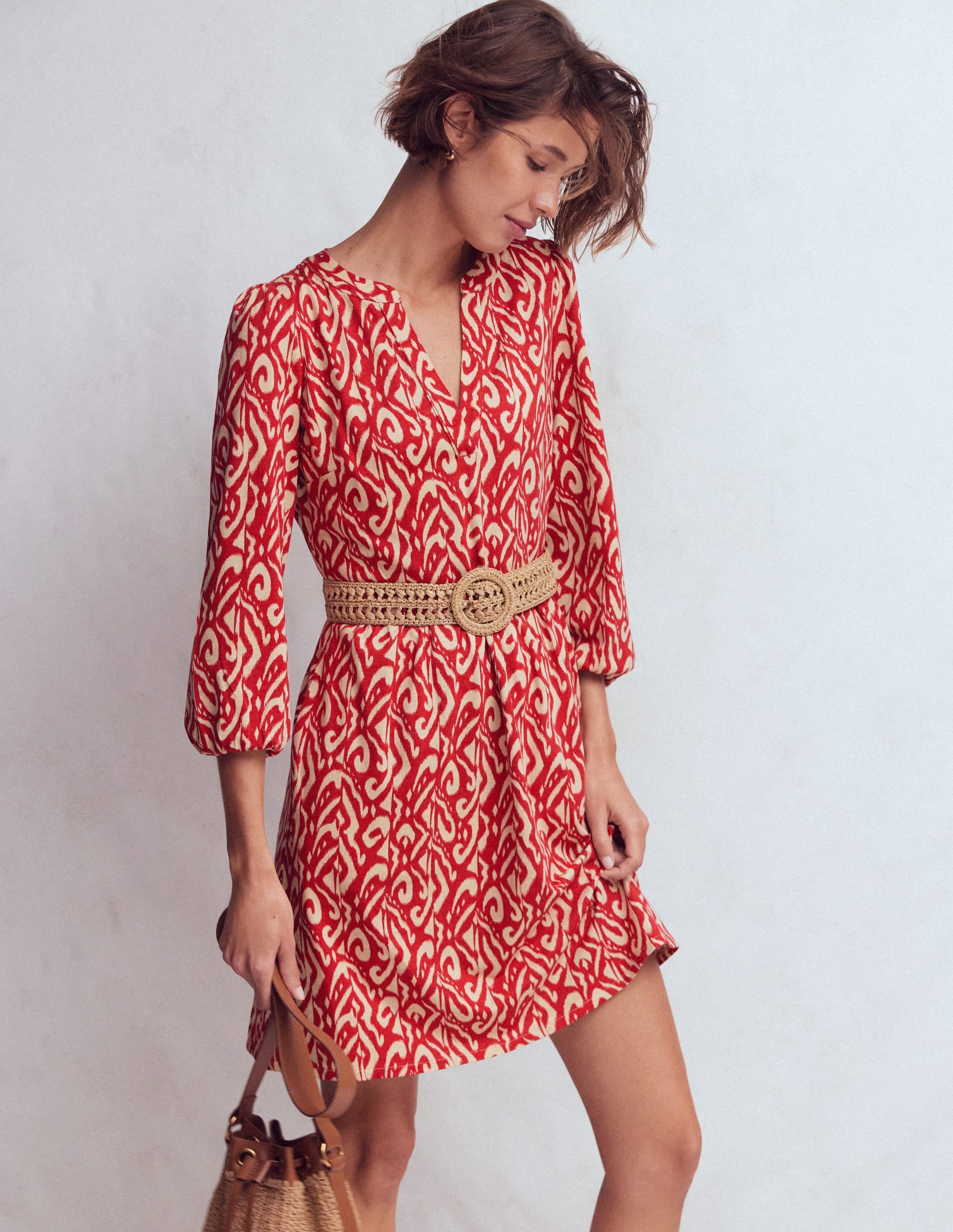 Cathy Notch Neck Jersey Dress - Merida Red, Ikat | Boden UK