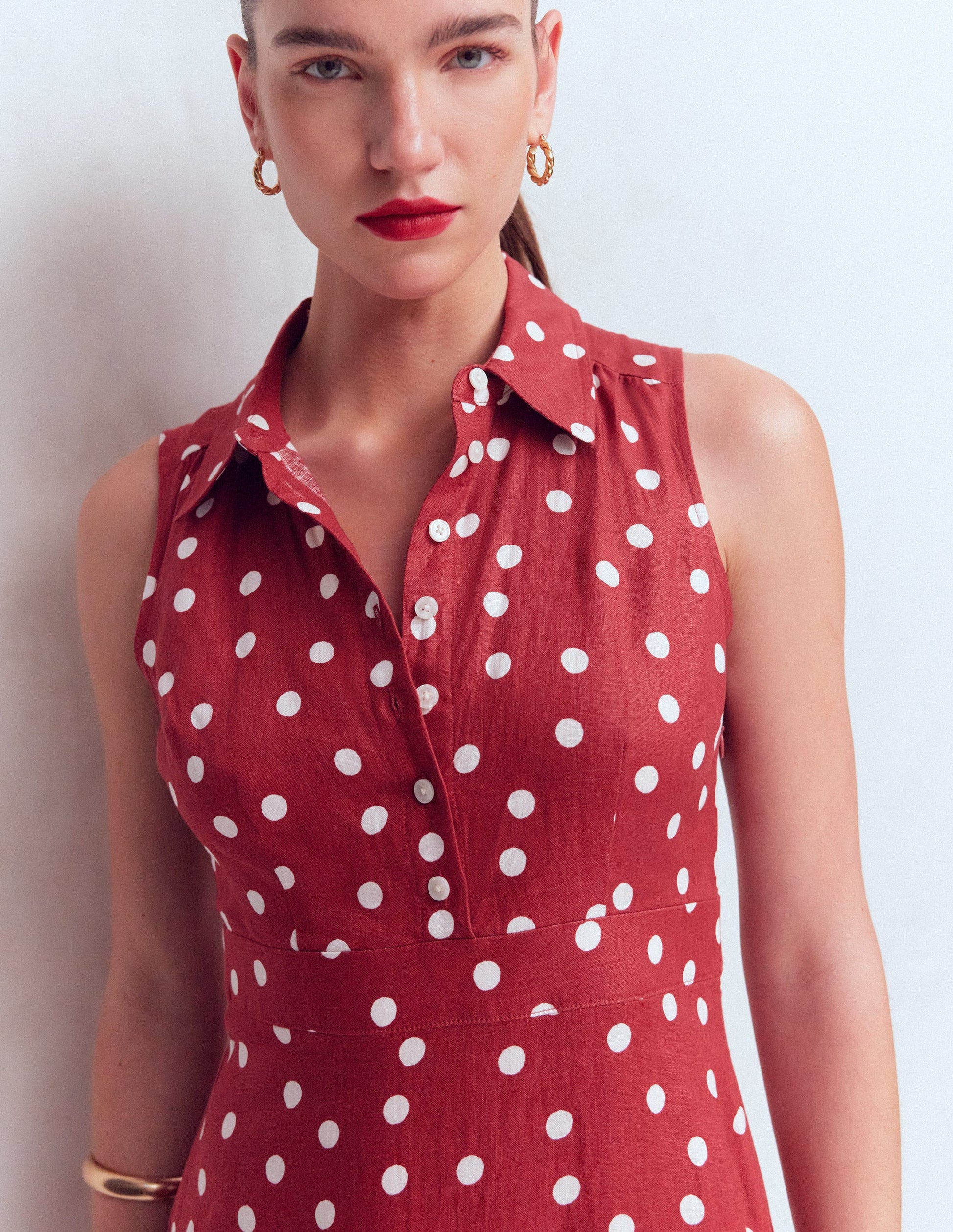 Erma Drop Waist Linen Dress-Red Painted Dot Spaced | Boden UK