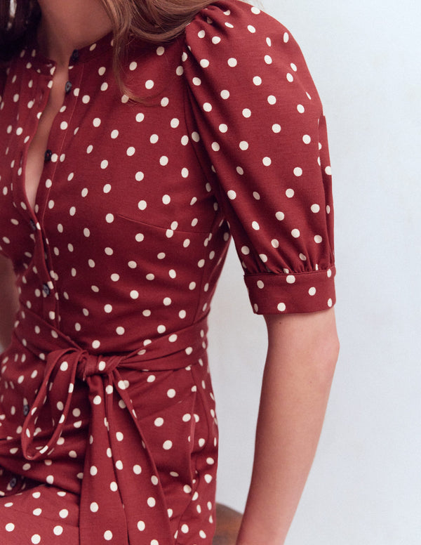 Puff Sleeve Ponte Shirt Dress - Red Pear, Painted Dot | Boden UK