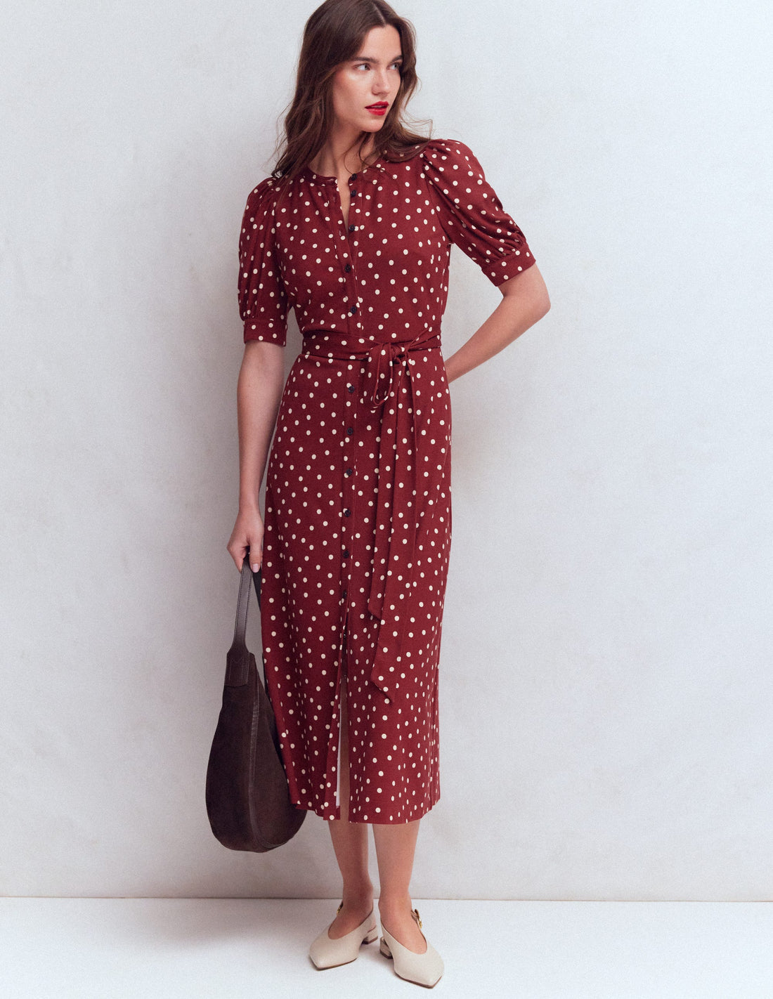 Puff Sleeve Ponte Shirt Dress - Red Pear, Painted Dot | Boden UK