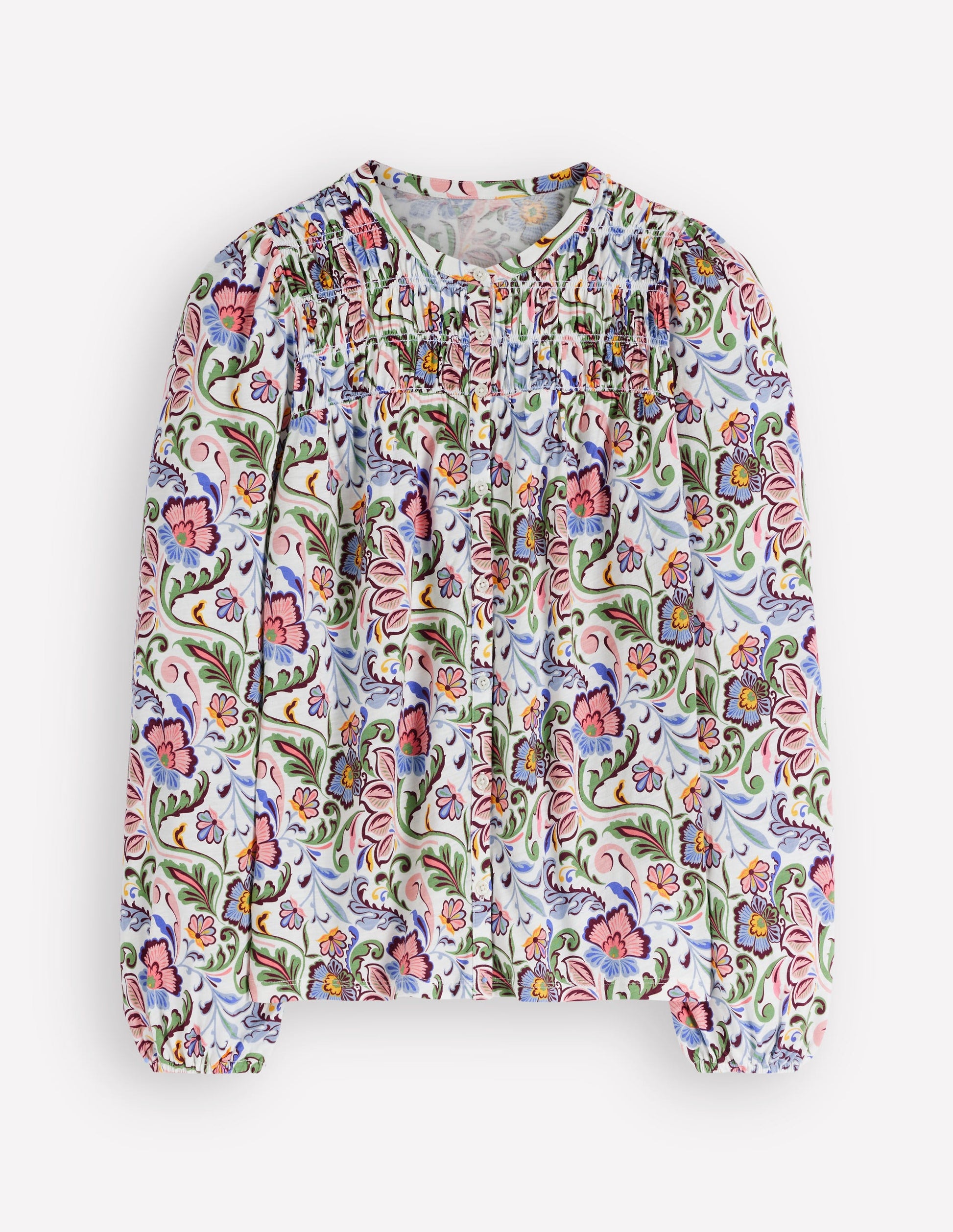 Mya Smocked Jersey Shirt-Multi, Flourishing Meadow | Boden AU