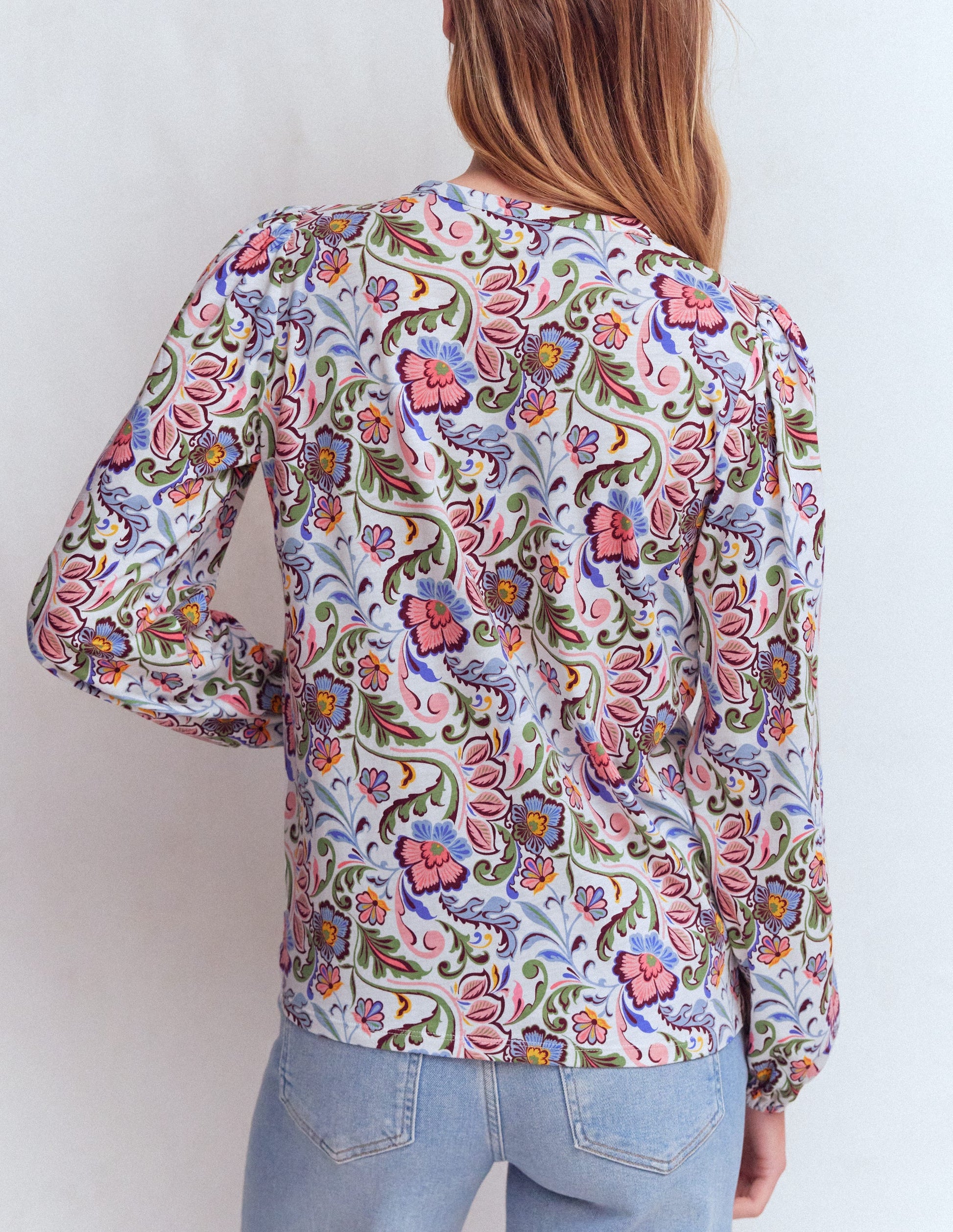 Mya Smocked Jersey Shirt-Multi, Flourishing Meadow | Boden UK