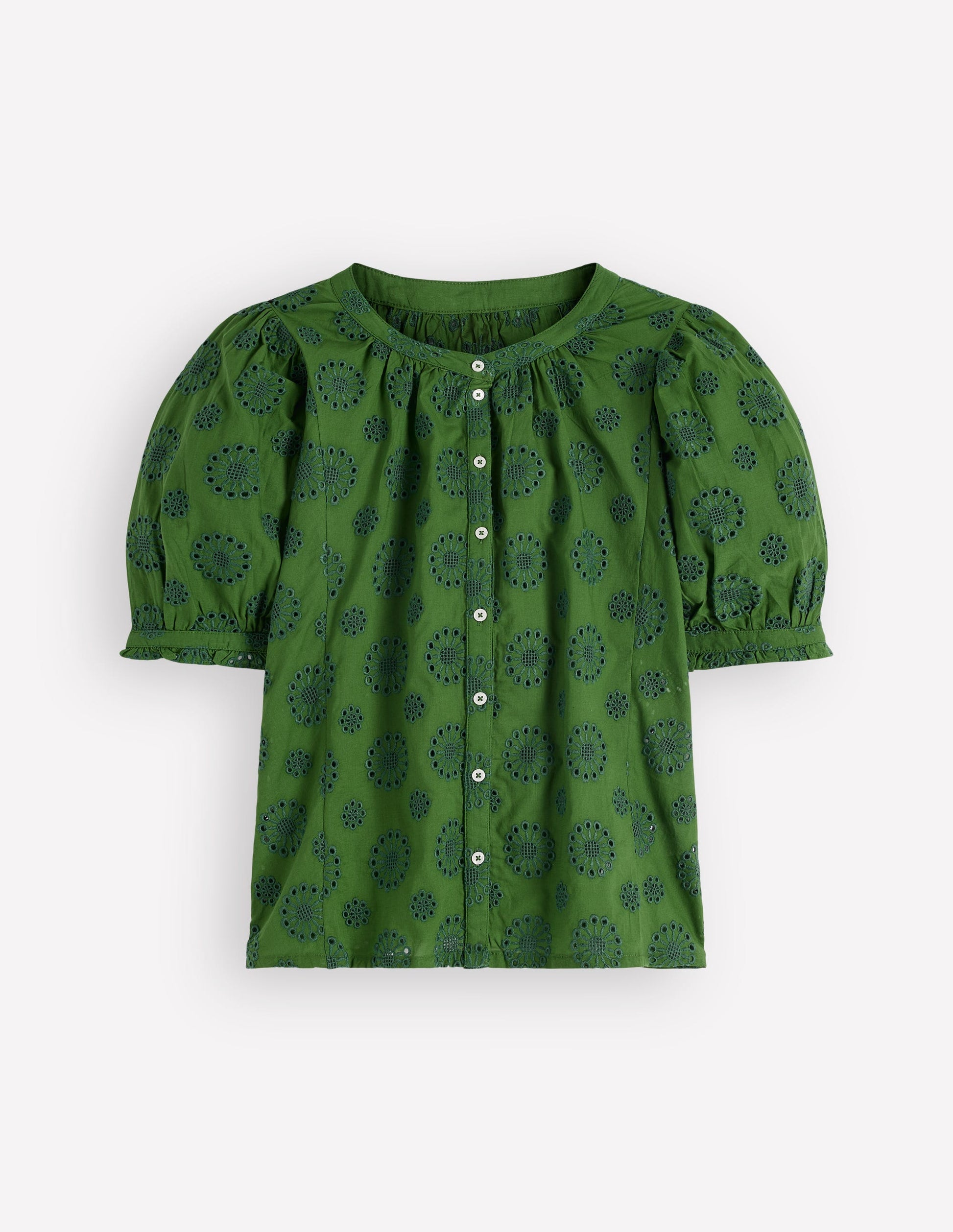 Camille Embroidered Cotton Top-Promenade Green Broderie | Boden UK