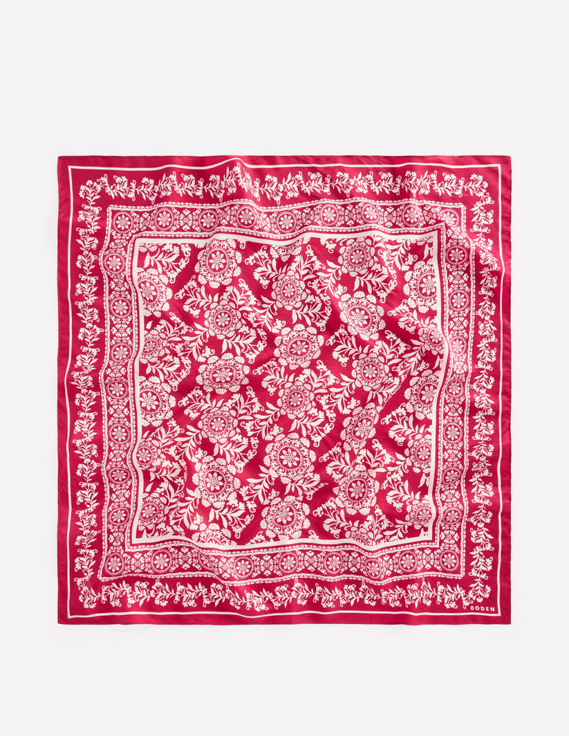 Elisabeth Silk Square Scarf-Red Decorative Blossom | Boden UK