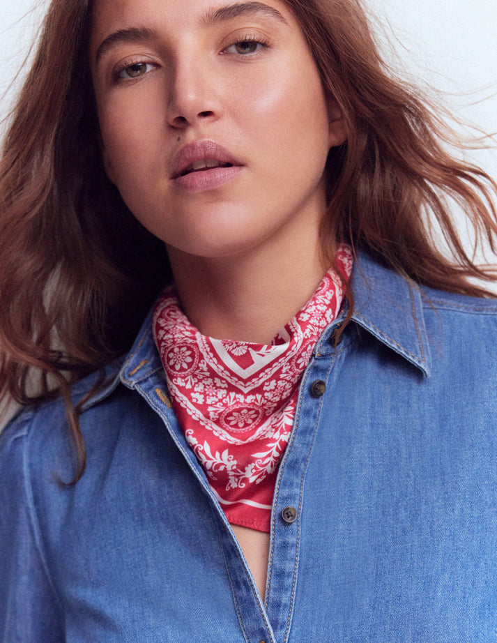 Elisabeth Silk Square Scarf-Red Decorative Blossom | Boden UK