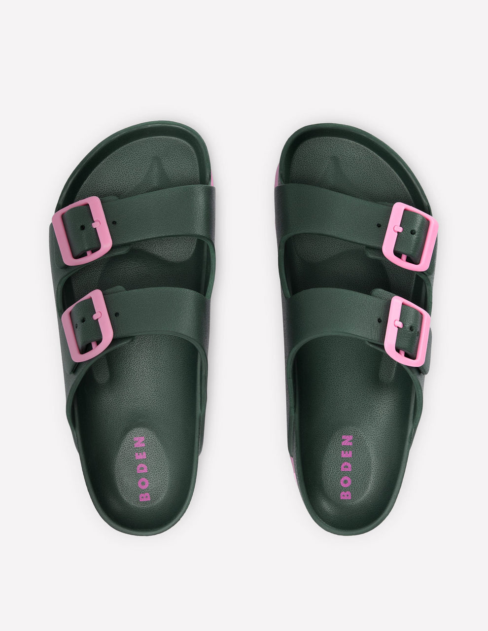 Lyla Double Buckle Sliders-Khaki/Pink | Boden UK